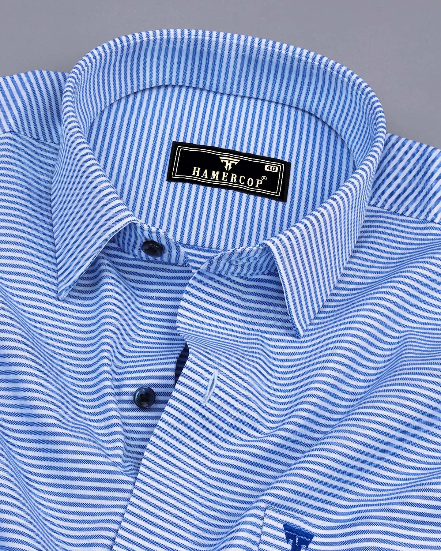 Cubic Blue With White Weft Stripe Dobby Cotton Shirt – Hamercop