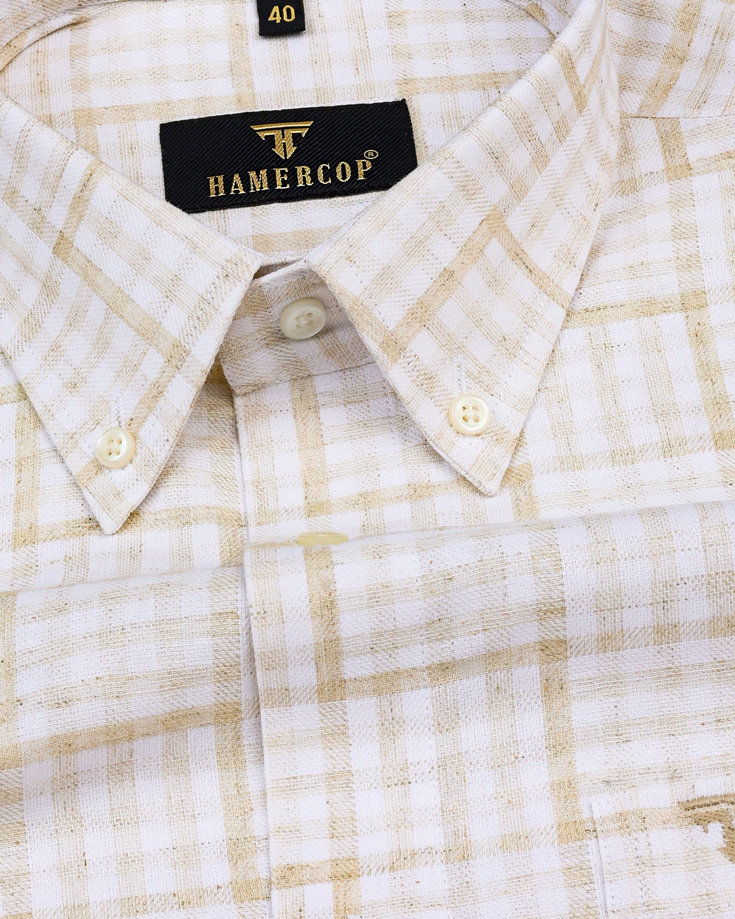 Waffle Cream White Dobby Twill Check Cotton Shirt – Hamercop