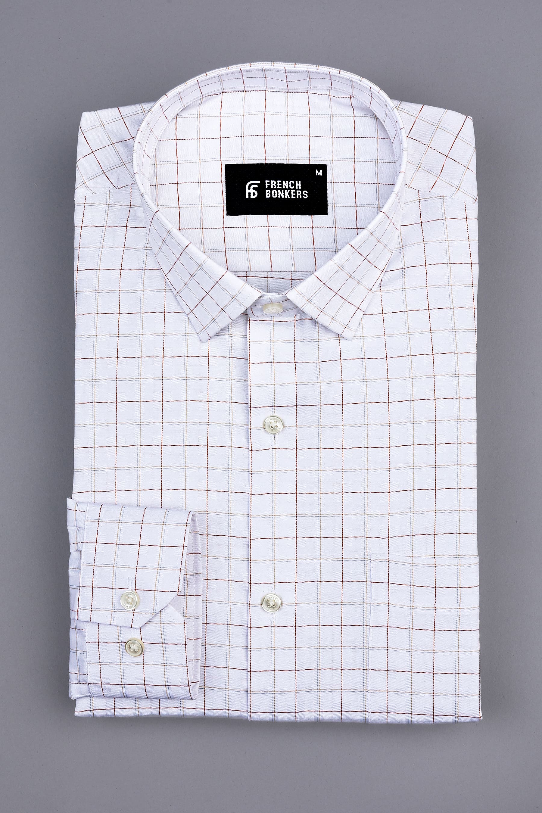 White with orange and light brown line check shirt – Hamercop