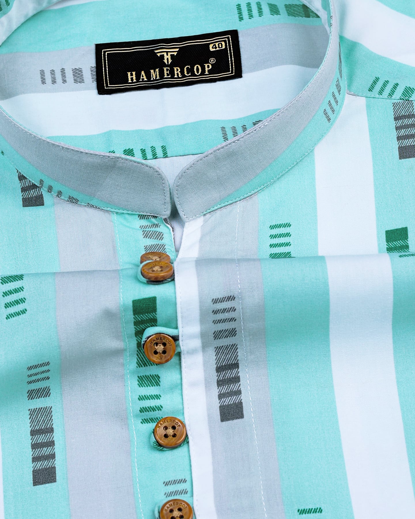 Turquoise Blue Multistriped Cotton Kurta Shirt – Hamercop