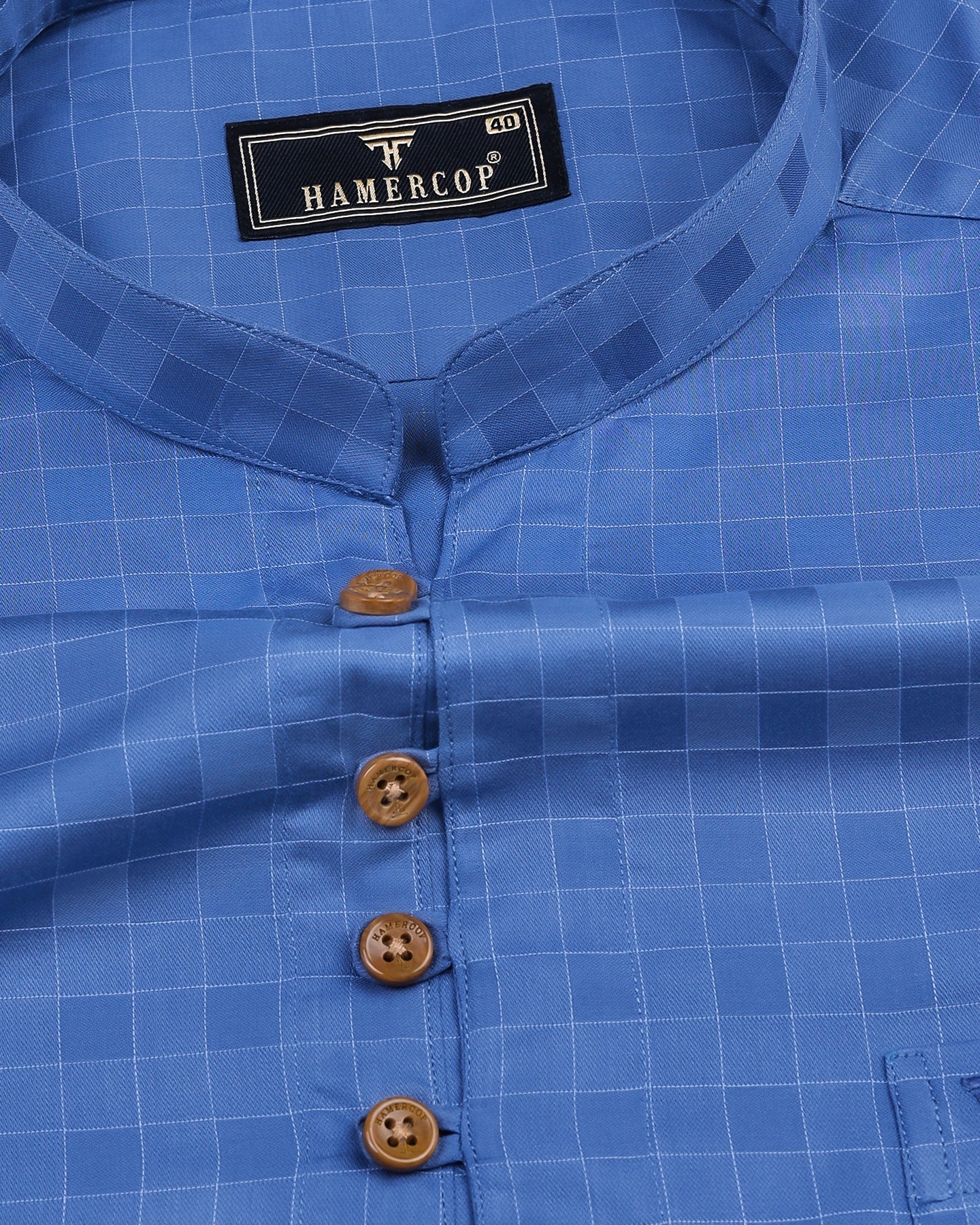 Tenex Blue Self Check Cotton Shirt Kurta – Hamercop