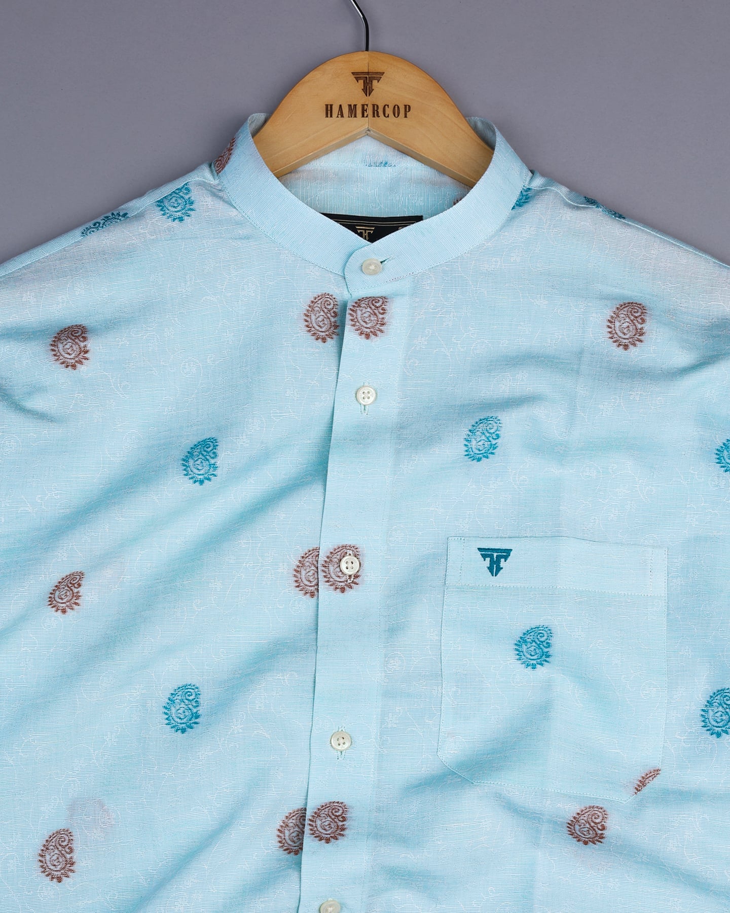 Light Cyan Blue Jacquard Paisley Premium Cotton Shirt – Hamercop