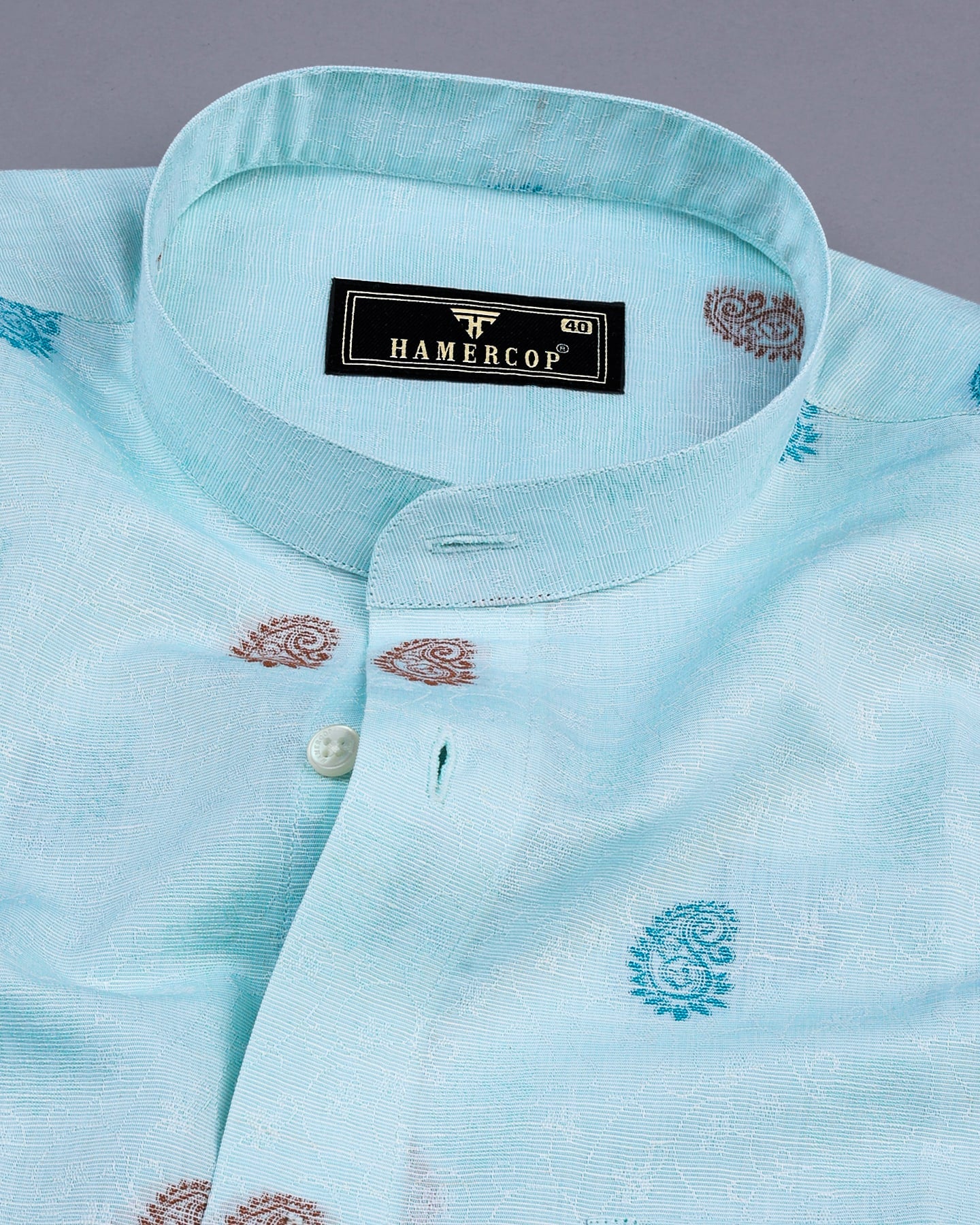 Light Cyan Blue Jacquard Paisley Premium Cotton Shirt – Hamercop