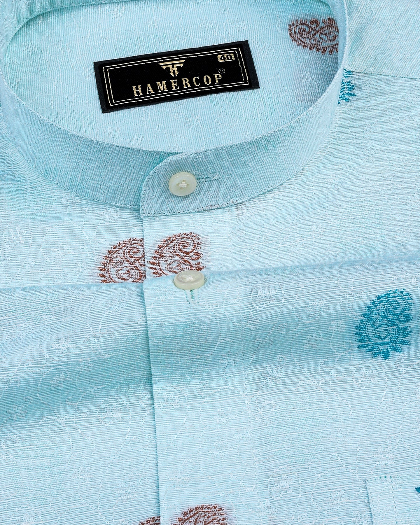 Light Cyan Blue Jacquard Paisley Premium Cotton Shirt – Hamercop
