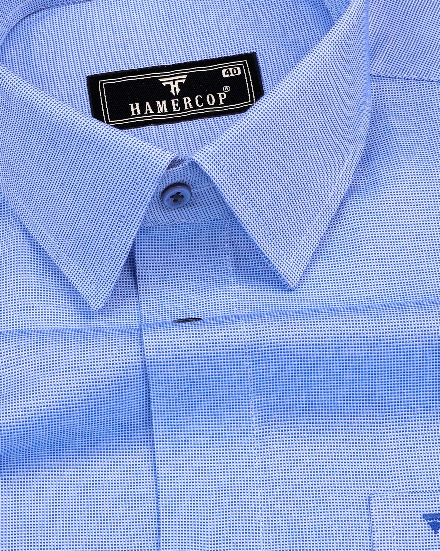 Pirate Blue White Dotted Dobby Cotton Shirt – Hamercop