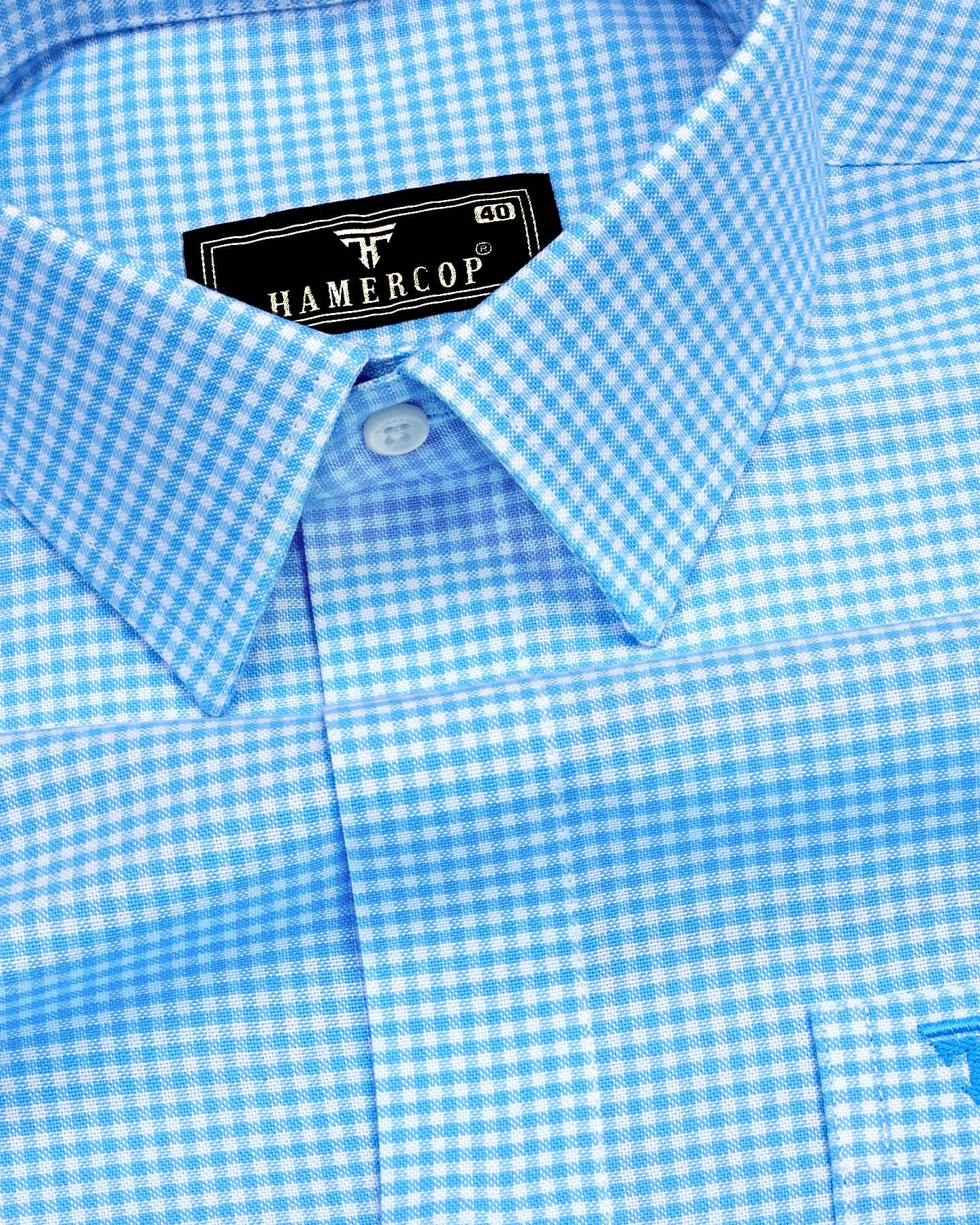 Aqua Blue Small Check Oxford Cotton Shirt – Hamercop