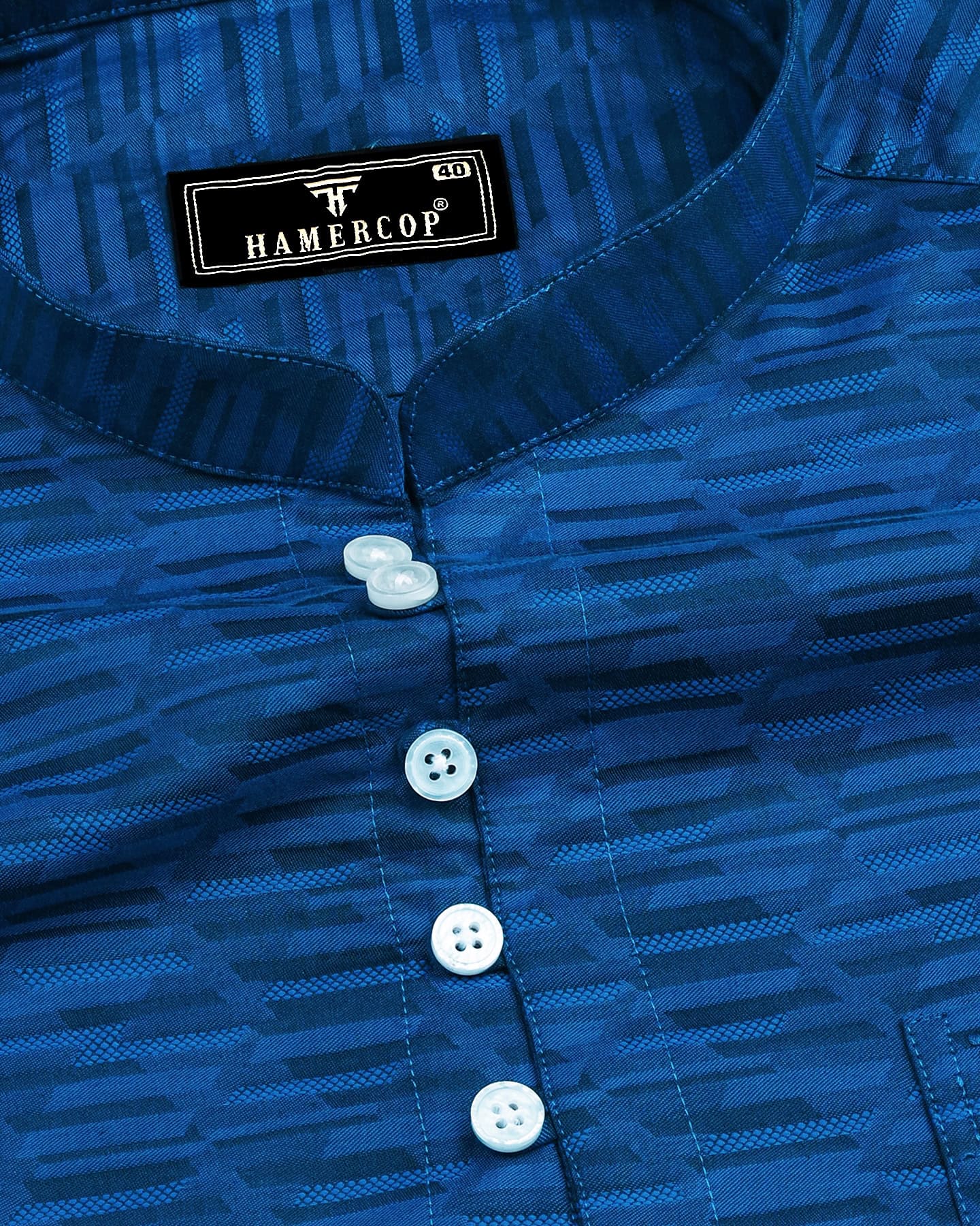 Pantone Blue Jacquard Textured Cotton Shirt Style Kurta – Hamercop