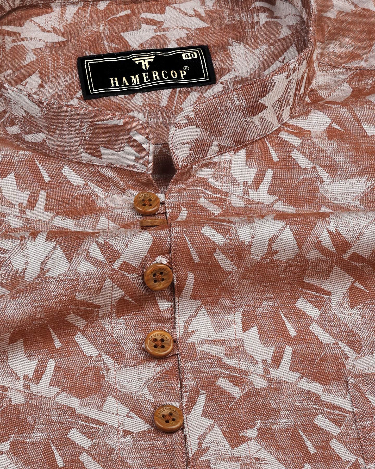 Saddle Brown Cream Jacquard Printed Shirt Kurta | Hamercop
