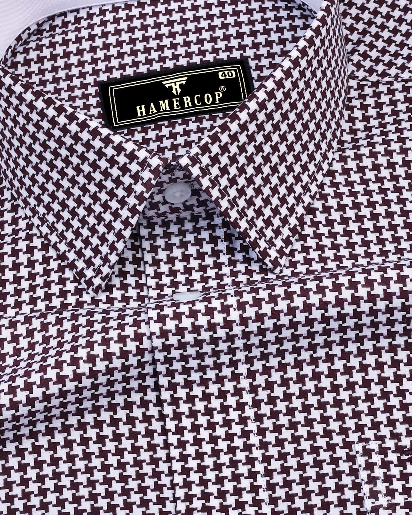 Inox Burgundy Houndstooth Giza Cotton Designer Shirt | Hamercop