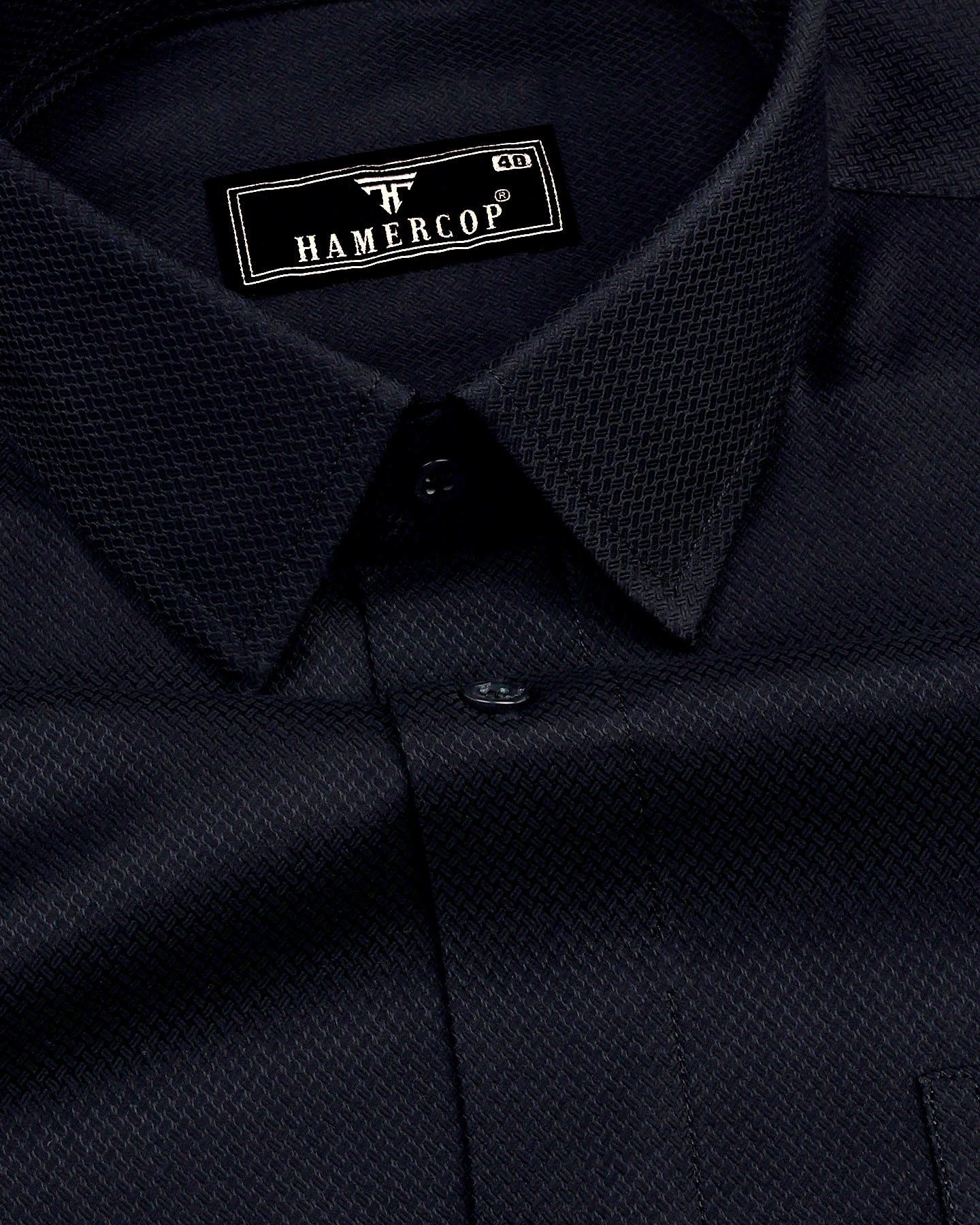 Obsidian Black Dobby Texture Premium Cotton Shirt – Hamercop