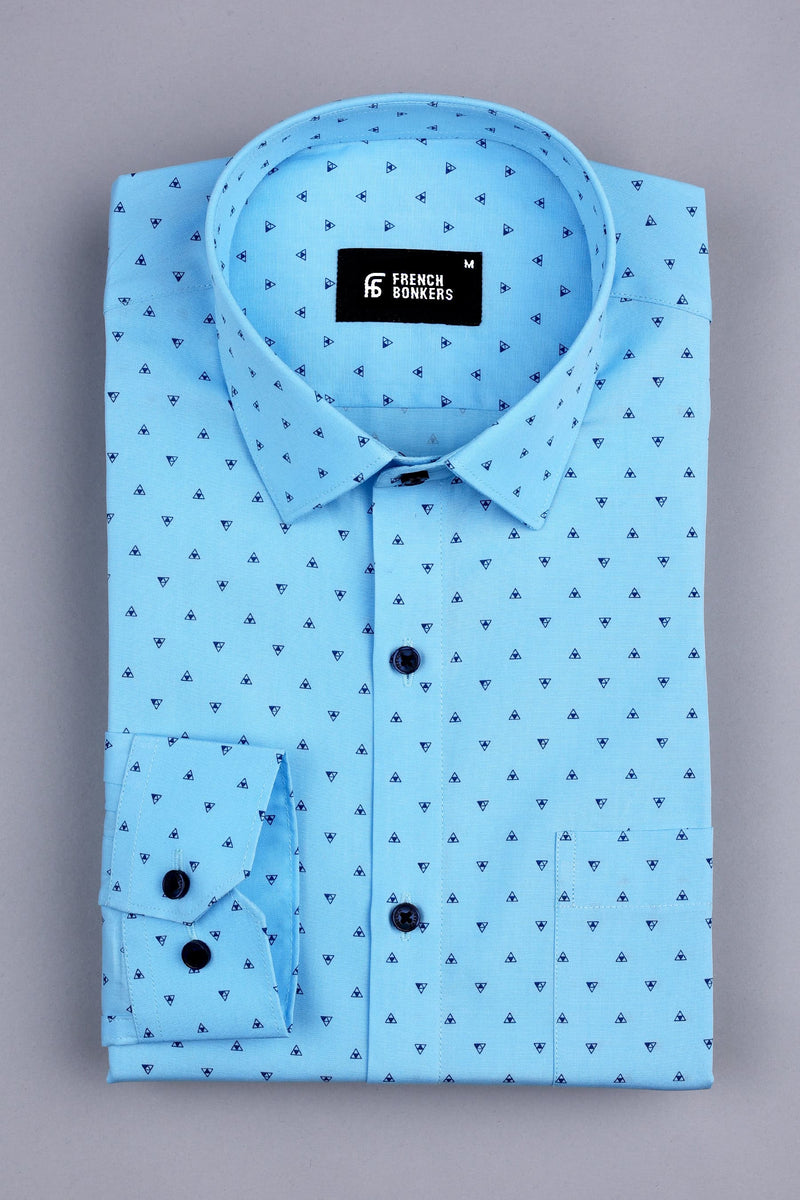 Sky blue with dark blue up down triangle printed shirt – Hamercop