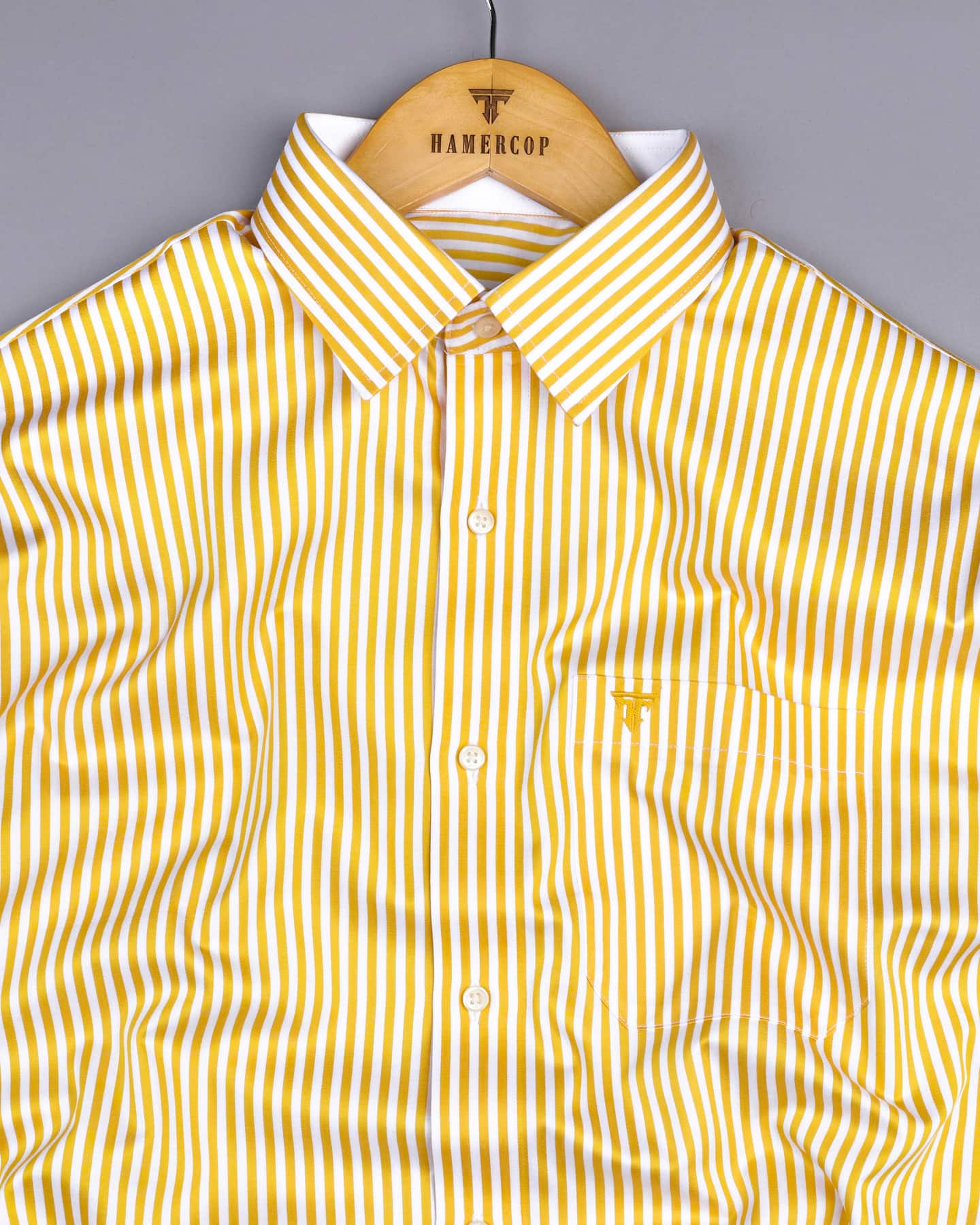 Destiny Yellow Premium Giza Cotton Shirt with White Stripe – Hamercop