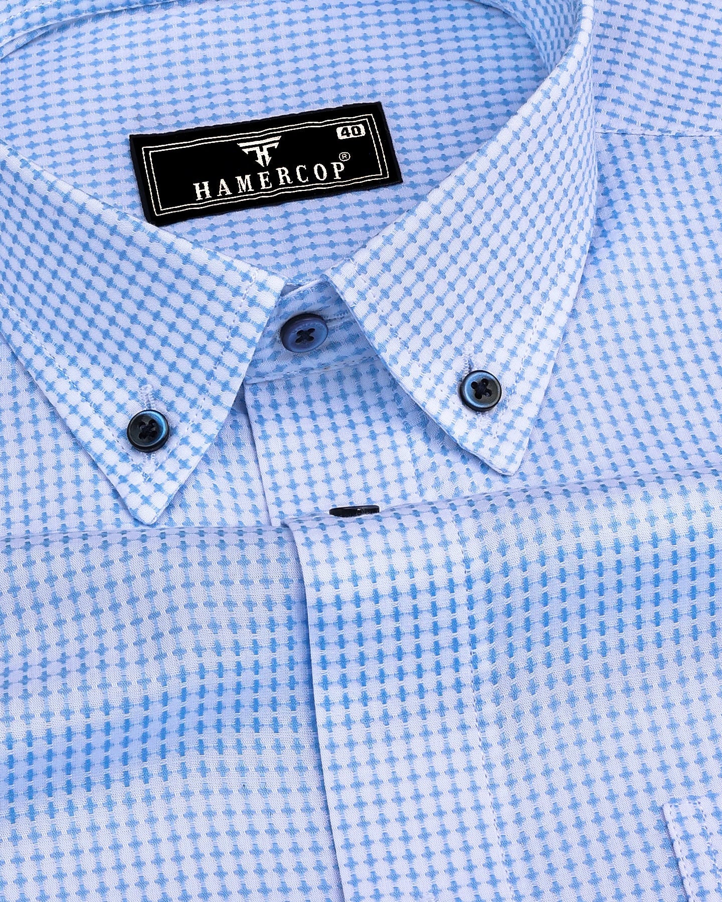 Athos Blue Giza Shirt – White Dobby Checks – Hamercop