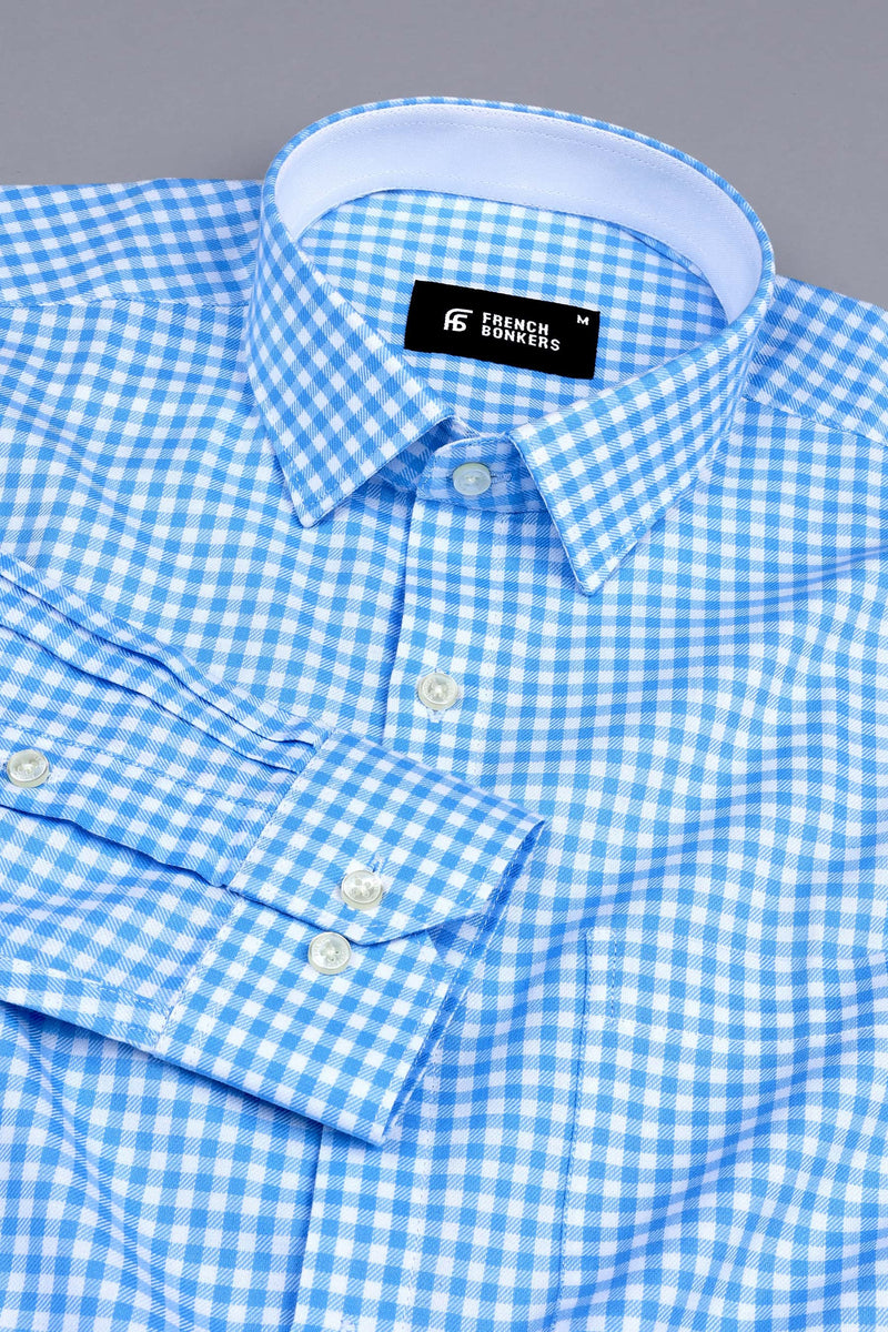 Classic sky blue with white twill check shirt – Hamercop