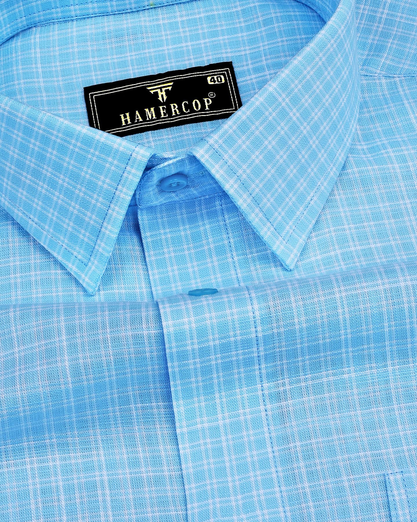 Modest Skyblue with White Check Linen Cotton Shirt – Hamercop