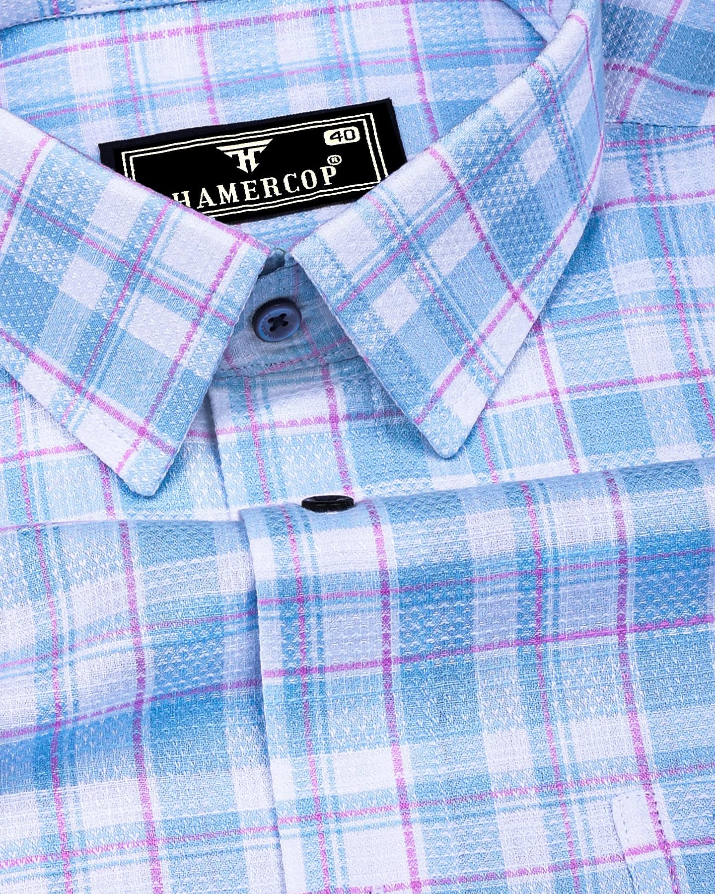 Blue White Dobby Check Cotton Shirt – Hamercop