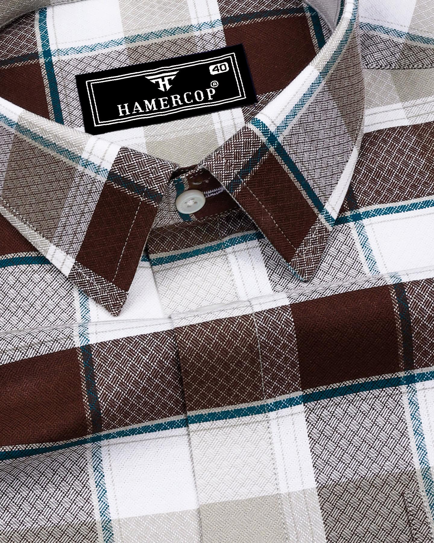 Crollon Brown White Check Dobby Cotton Shirt | Hamercop