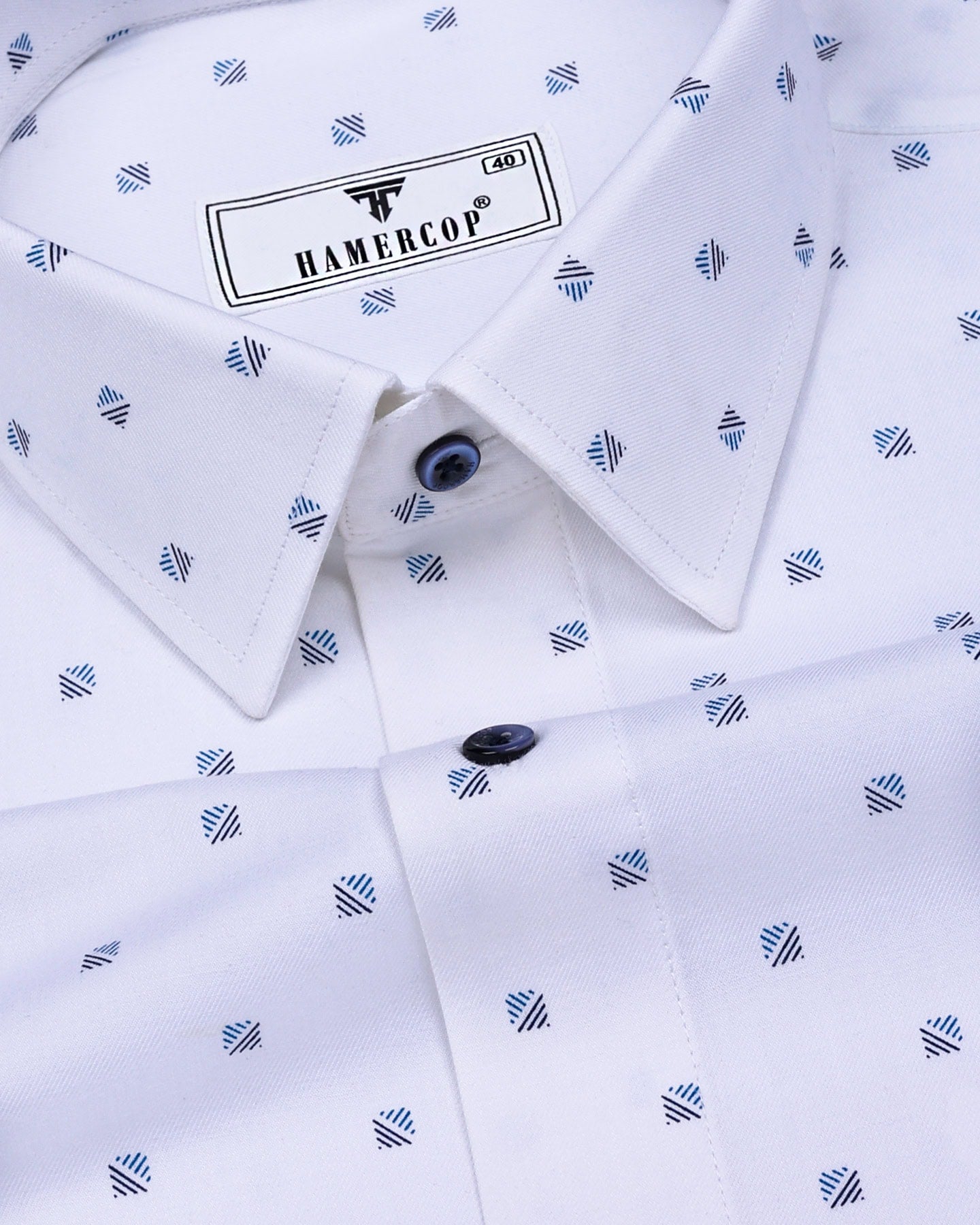 Vista White Blue Square Printed Formal Cotton Shirt – Hamercop