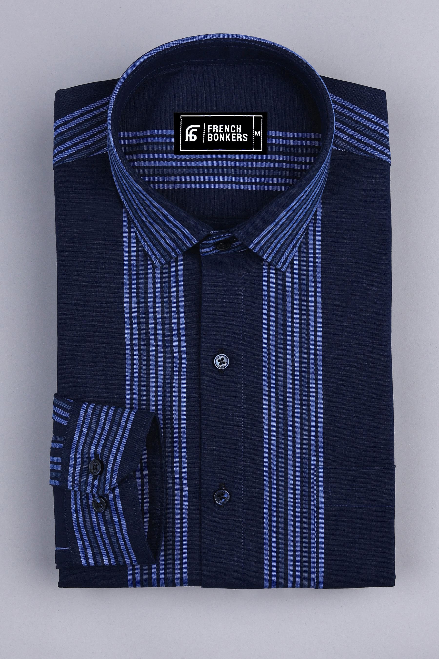 Dark blue with royal blue line cotton stripe shirt – Hamercop