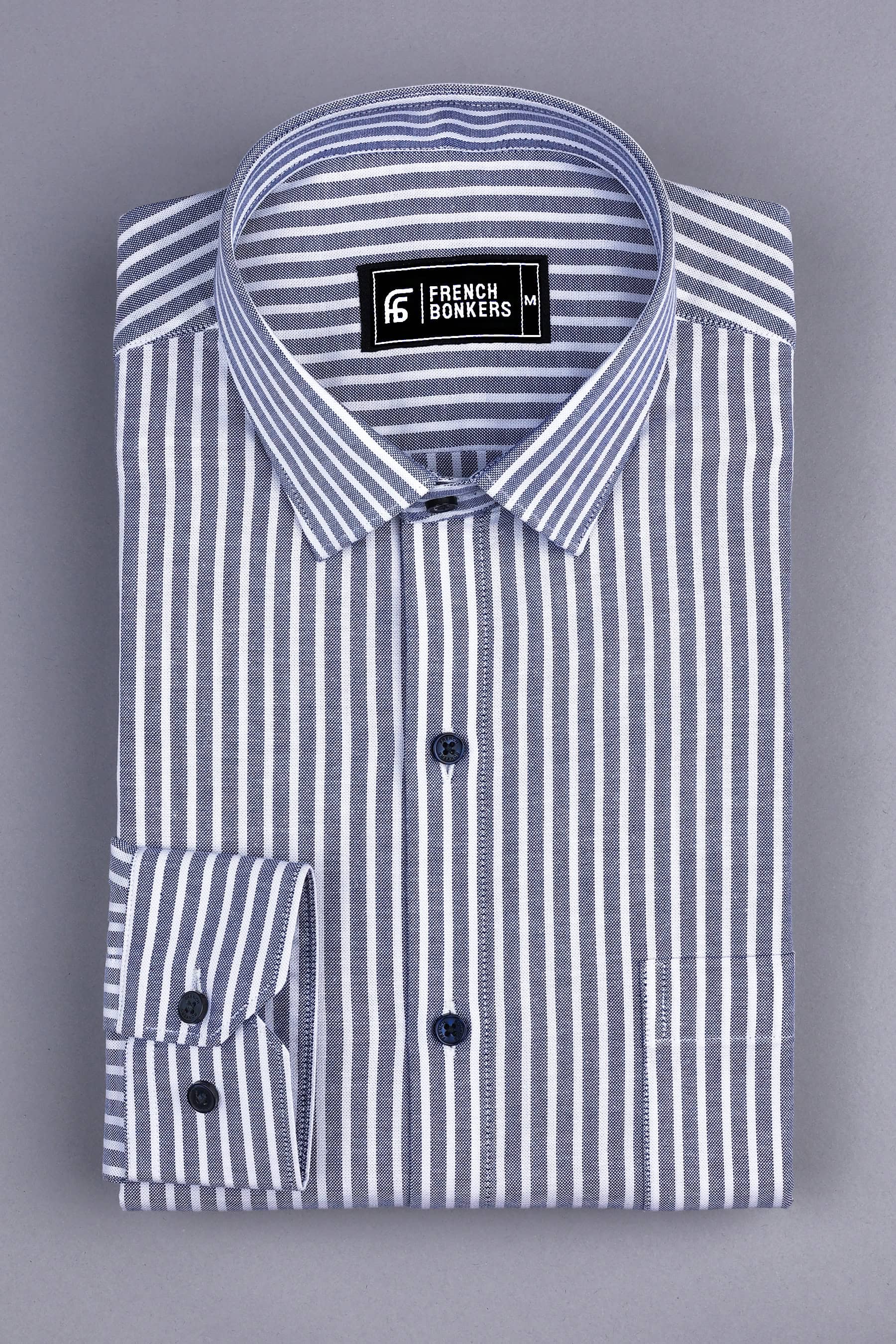 Navy blue with white line oxford stripe shirt – Hamercop