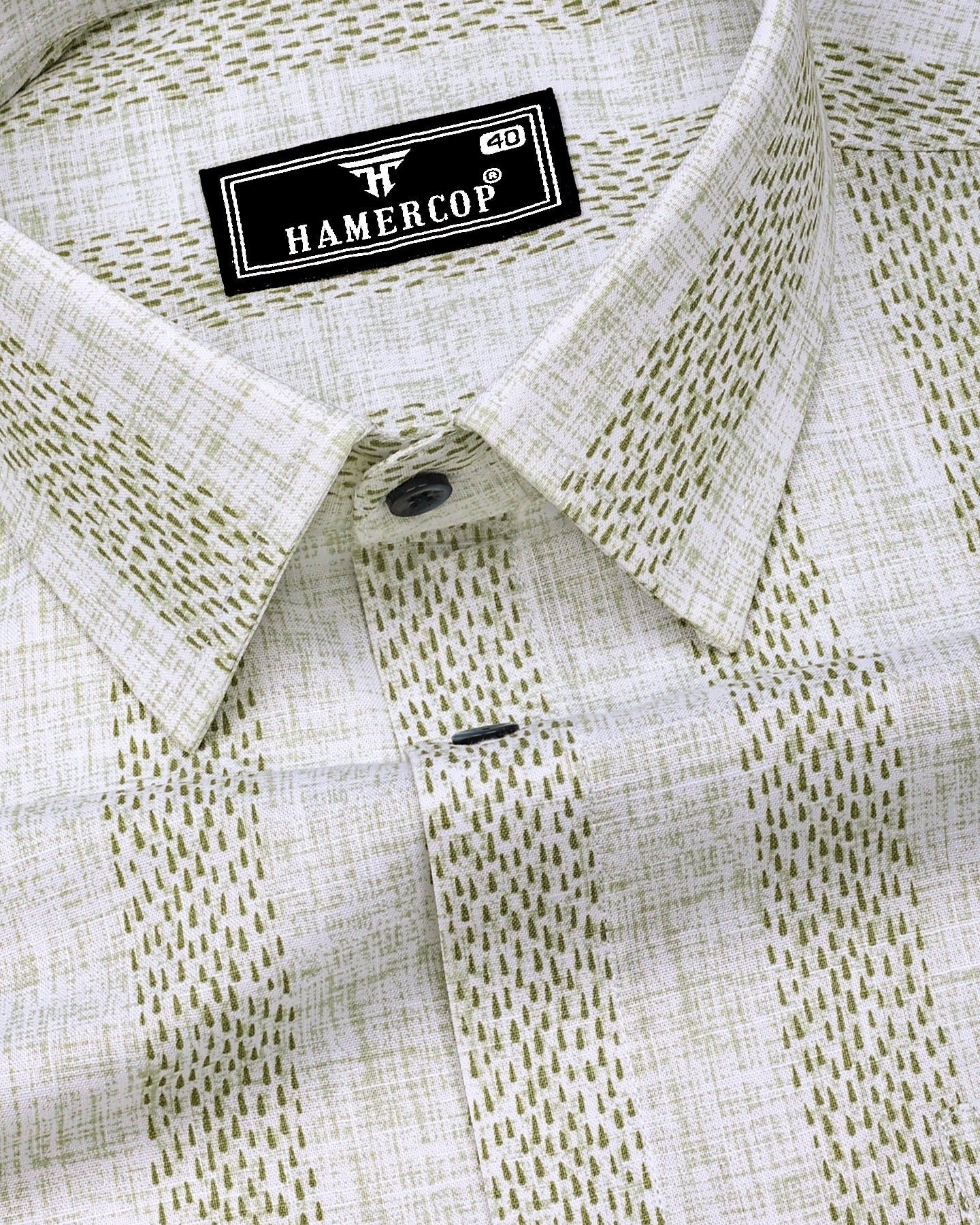 Unity Green Printed Shirt in Linen Cotton Blend – Hamercop