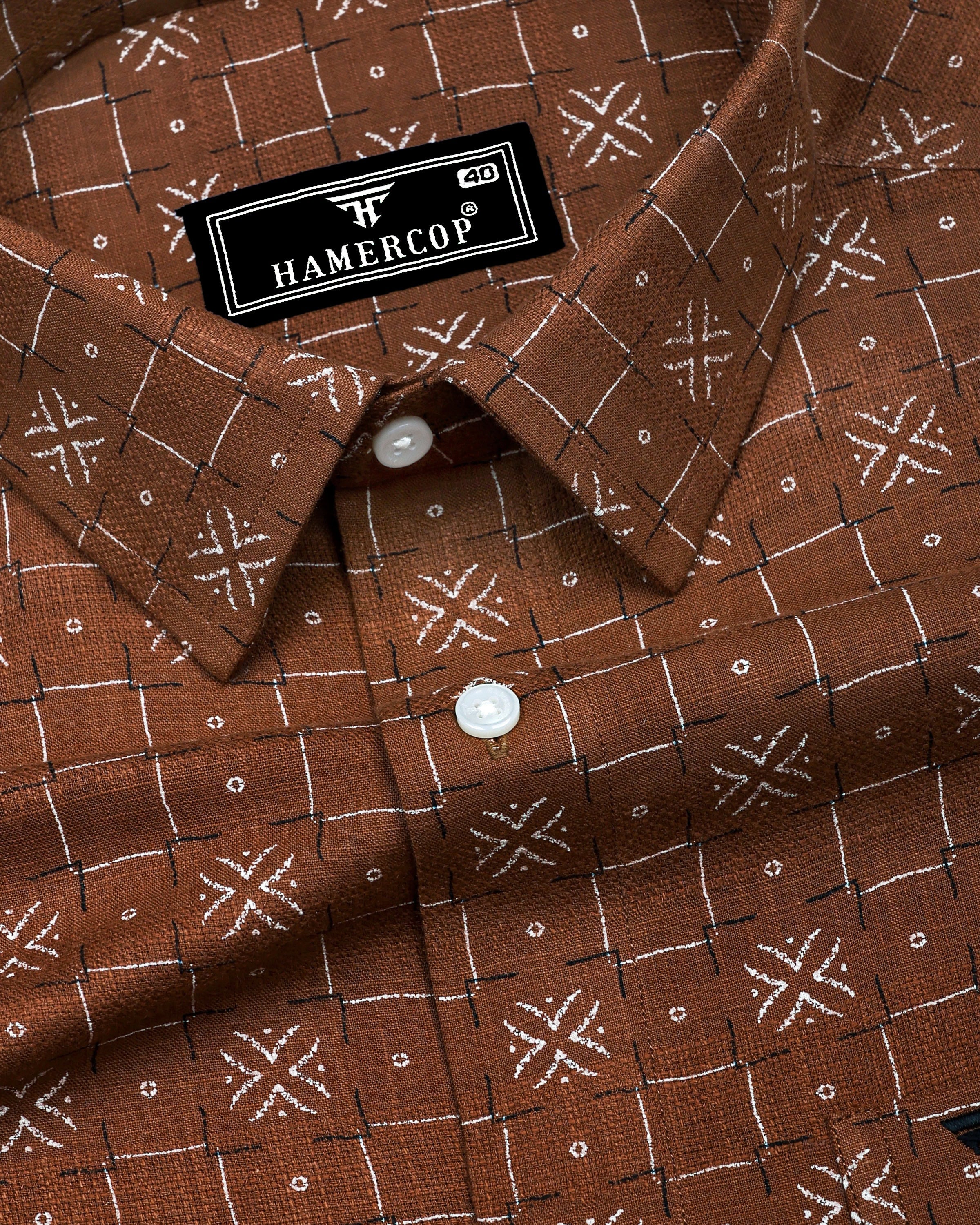 Brown Printed Dobby Cotton Shirt for Men – Hamercop
