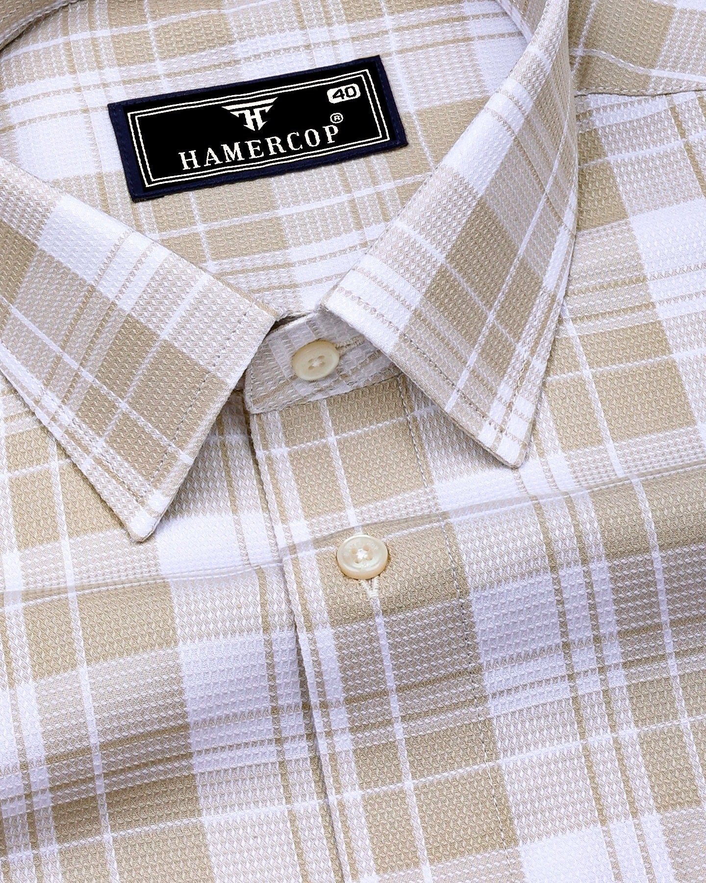 Cream Waffle Check Cotton Shirt for Men - Hamercop