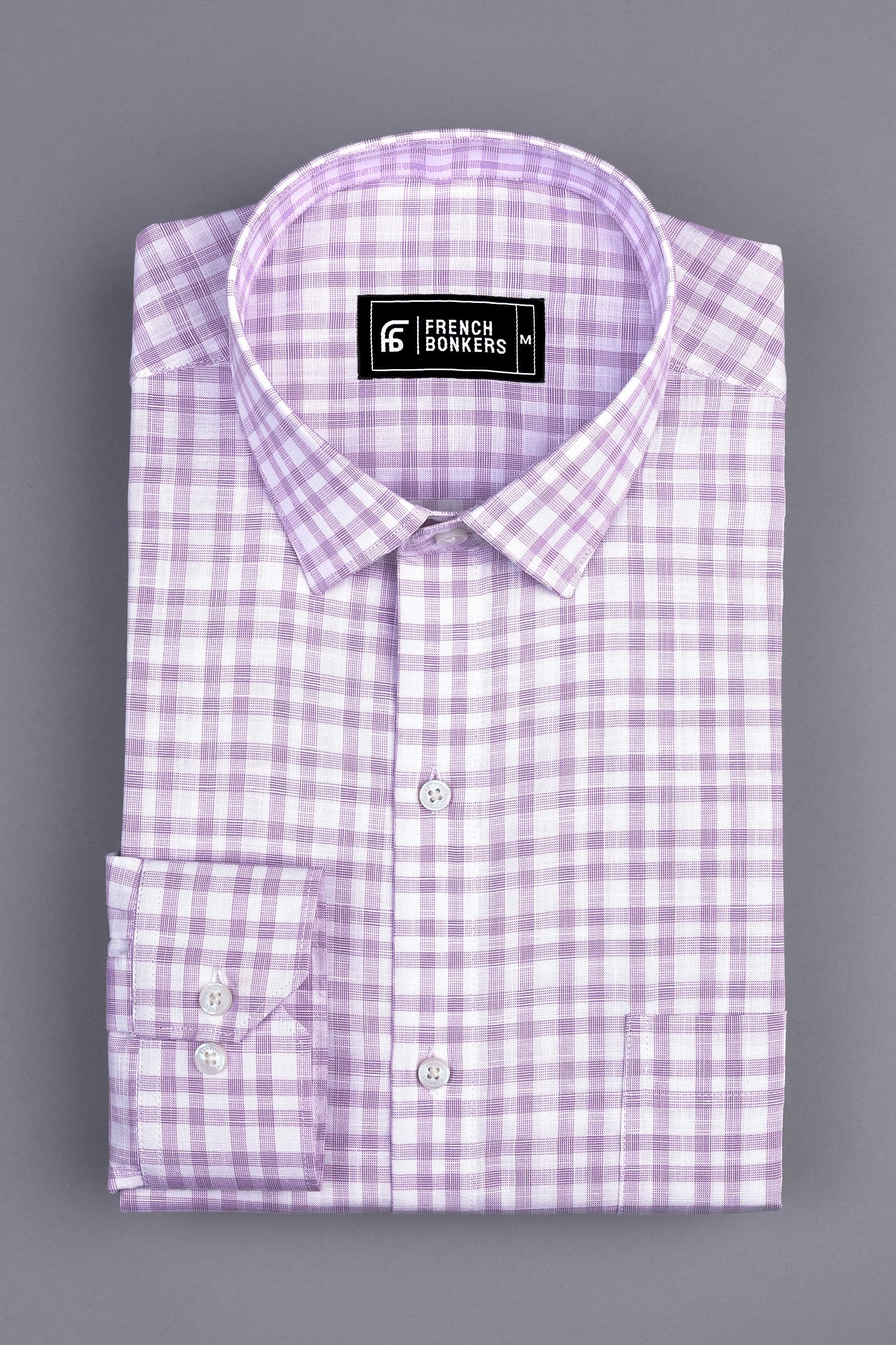 White with purple lines box check cotton shirt – Hamercop