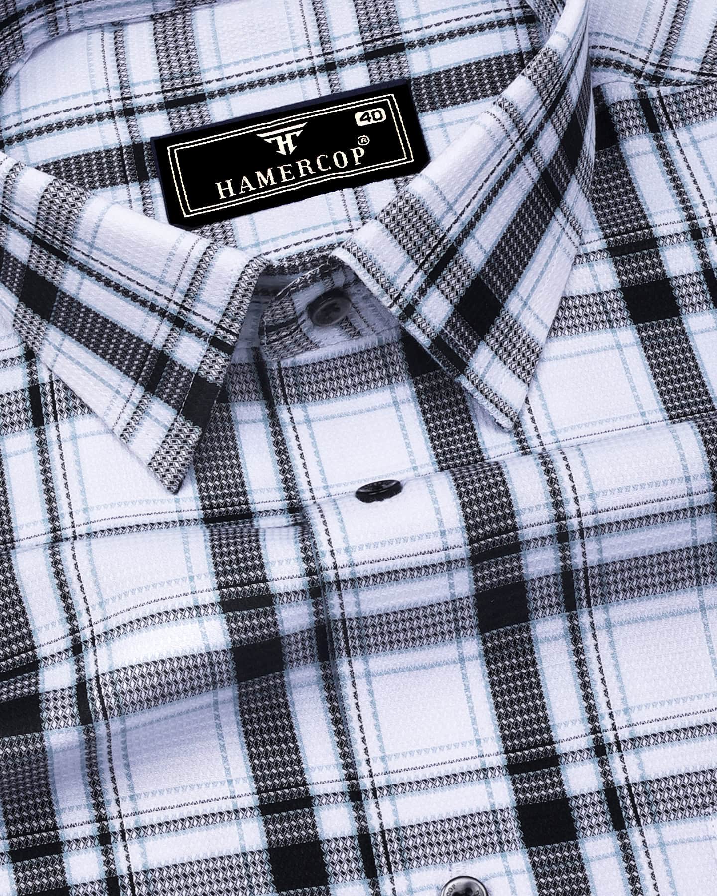 Eden Black Cotton Shirt with White Waffle Dobby Checks – Hamercop