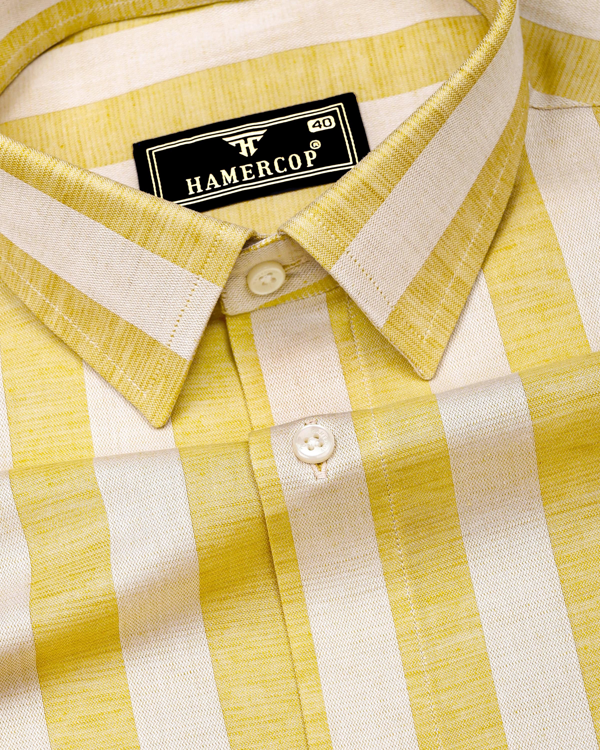 Eclate Yellow White Stripe Linen Cotton Shirt – Hamercop