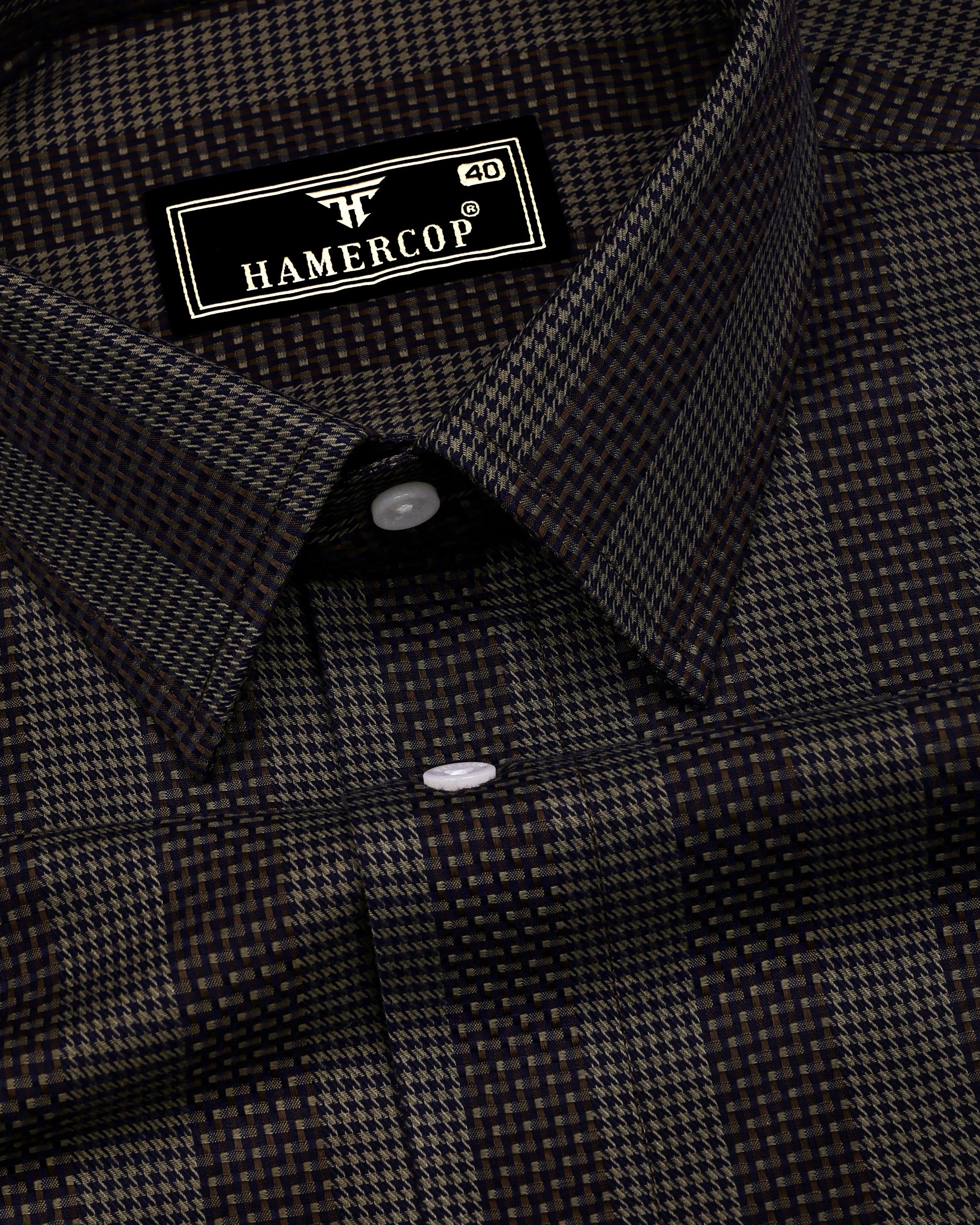 Apache Dusty Green Houndstooth Stripe Giza Cotton Shirt for Men – Hamercop