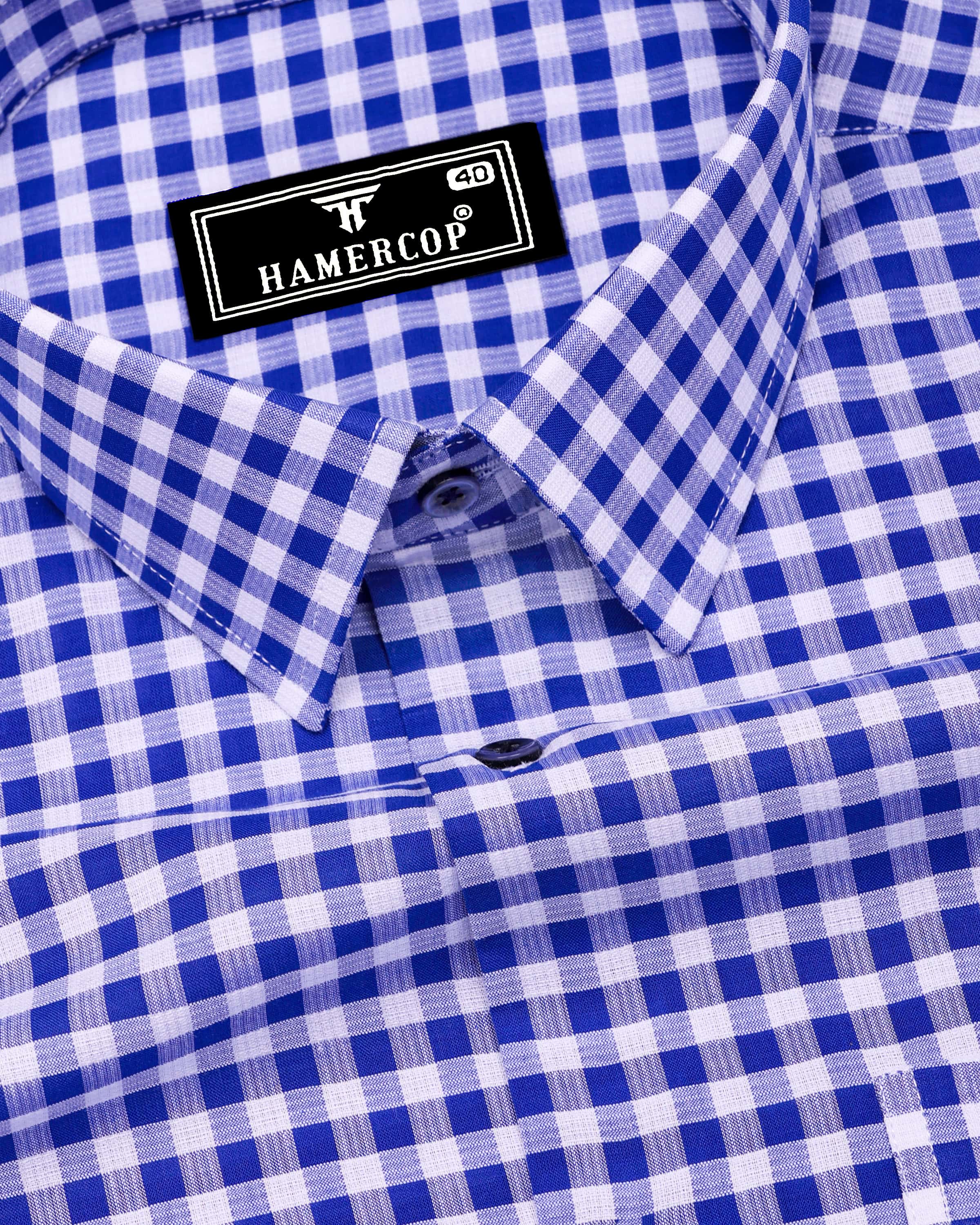 Lazuli Blue White Check Dobby Cotton Shirt for Men – Hamercop