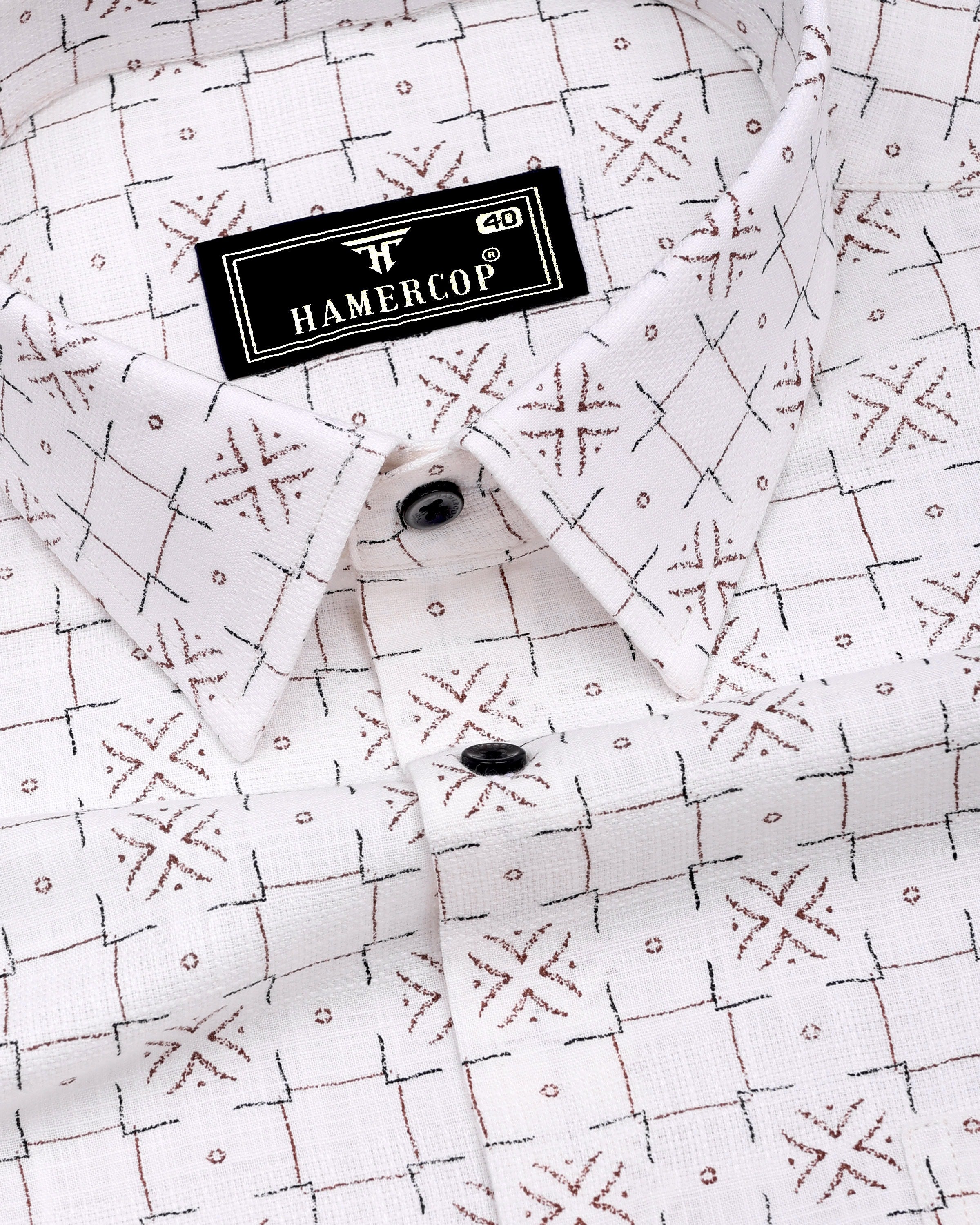 Pecan White Brown Printed Dobby Cotton Shirt for Men – Hamercop