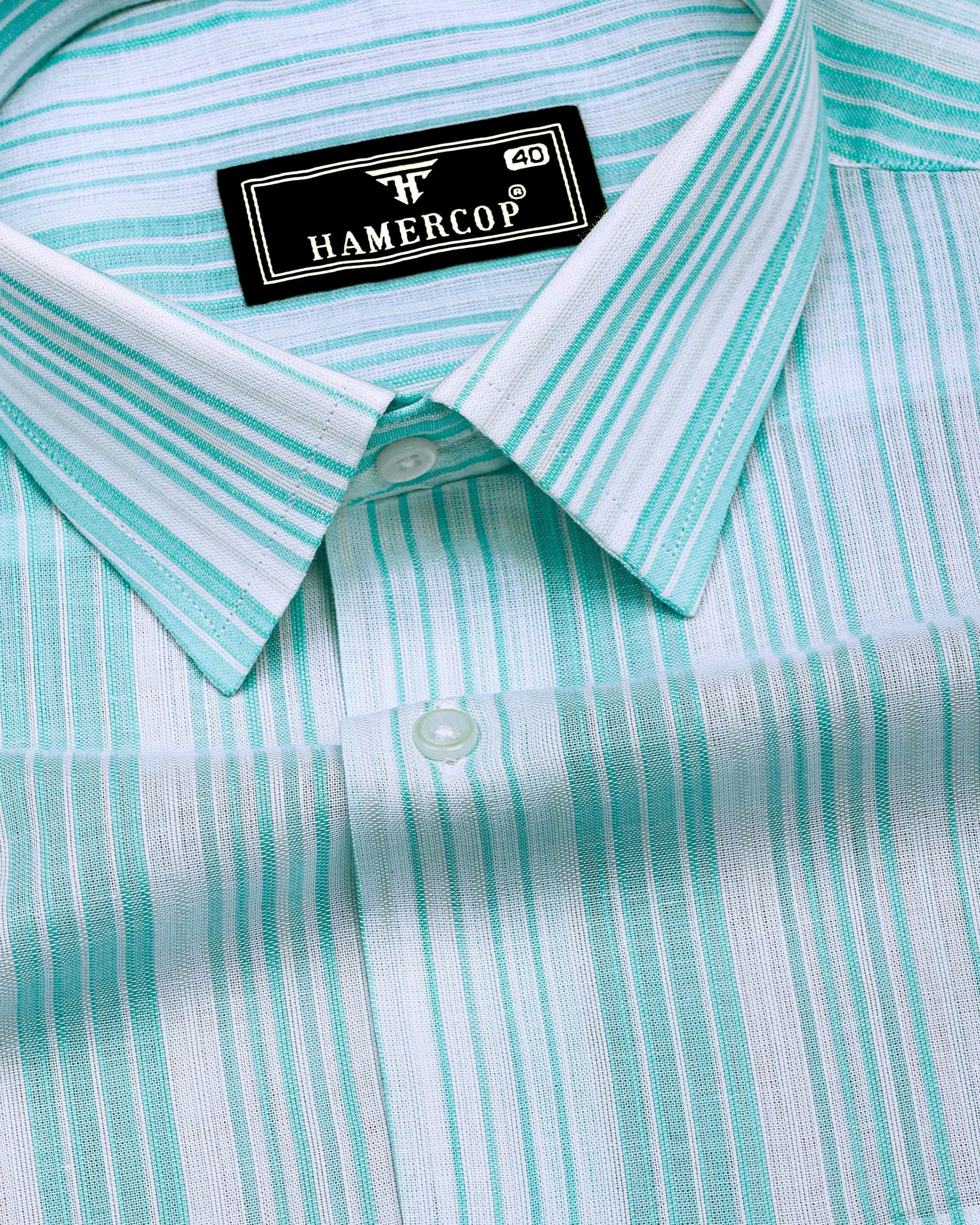 Florence Aqua Blue With White Stripe Cotton Shirt – Hamercop