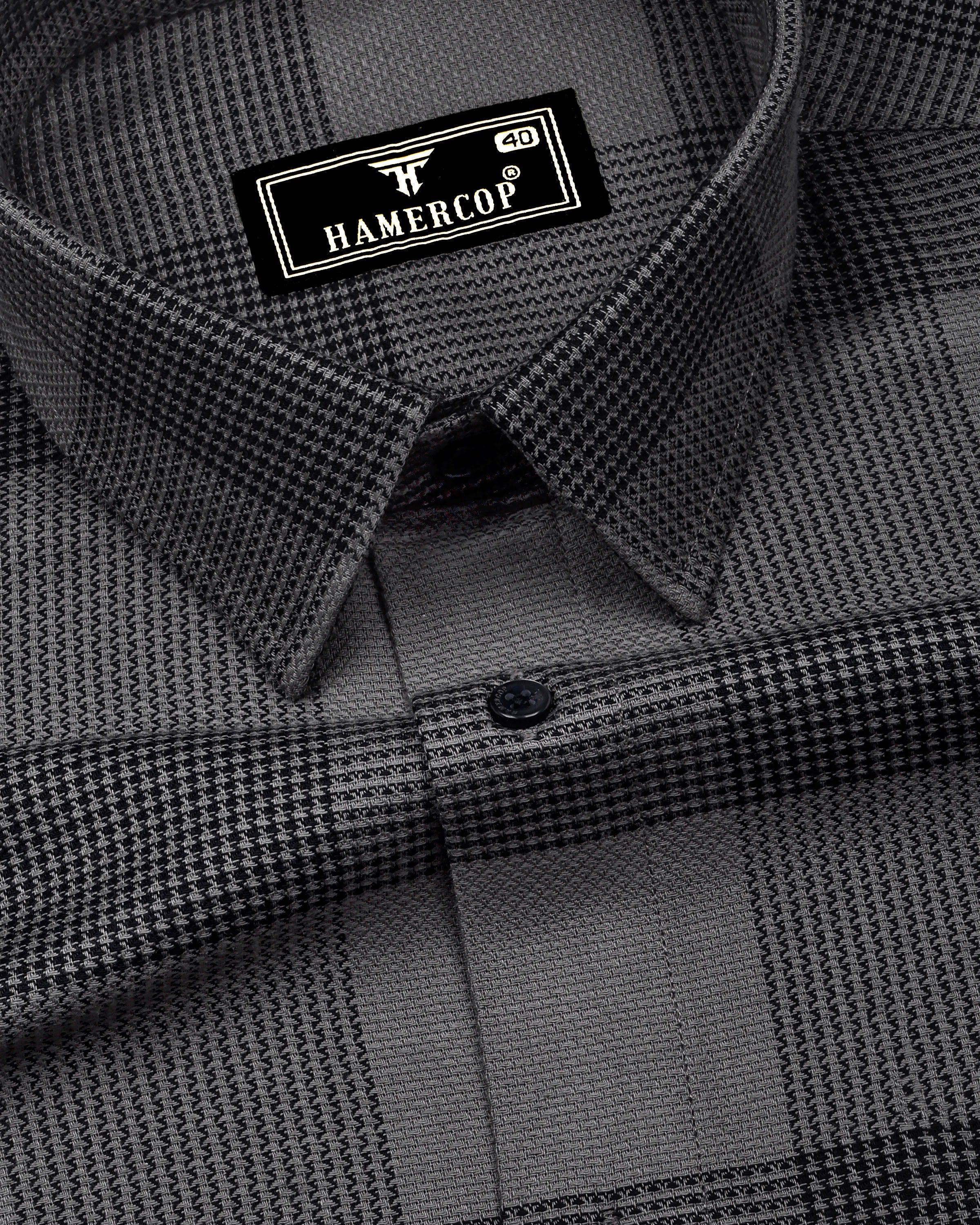 Gray Cotton Shirt with Black Dobby Check – Hamercop