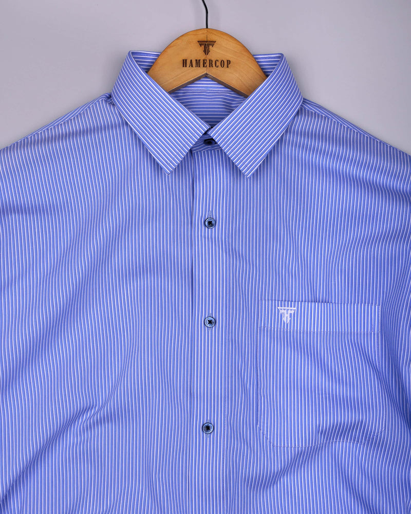 Harbor Blue Cotton Shirt with White Stripes – Hamercop