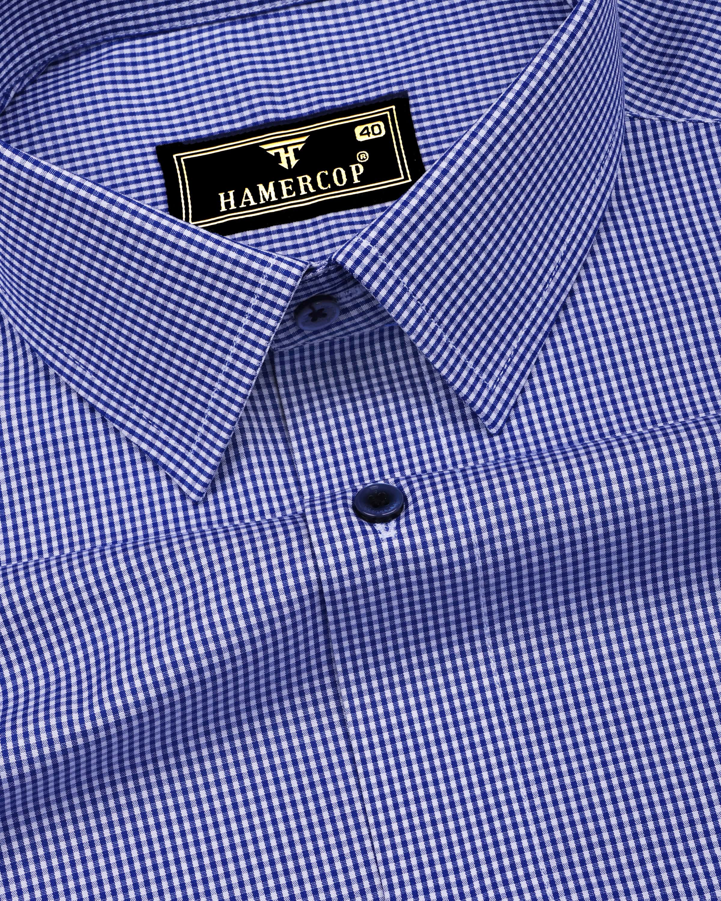 Blue Cotton Shirt with White Small Check – Hamercop