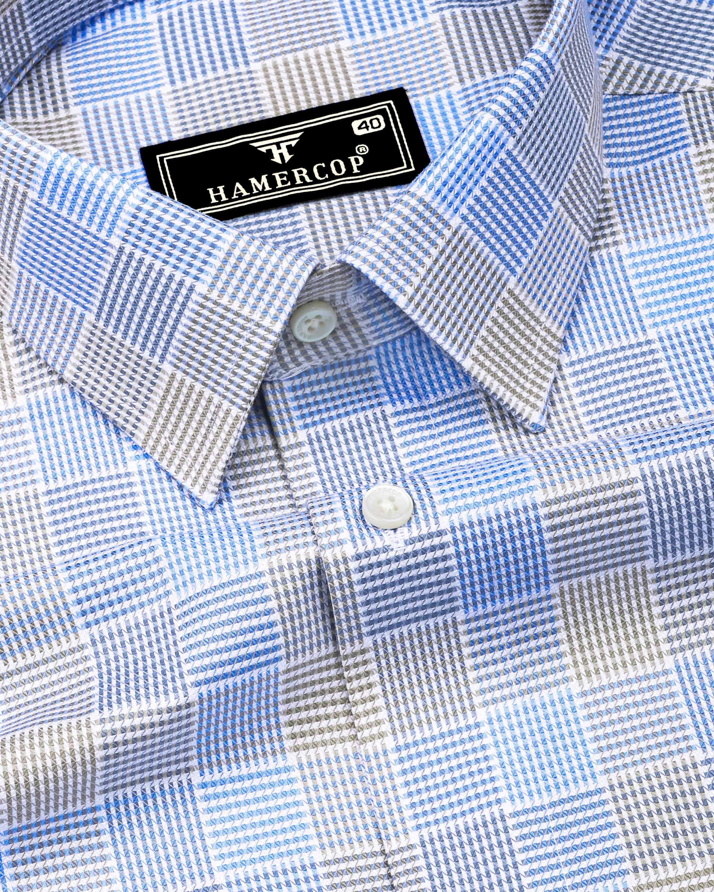 Blue Giza Cotton Shirt with Gray Check – Hamercop