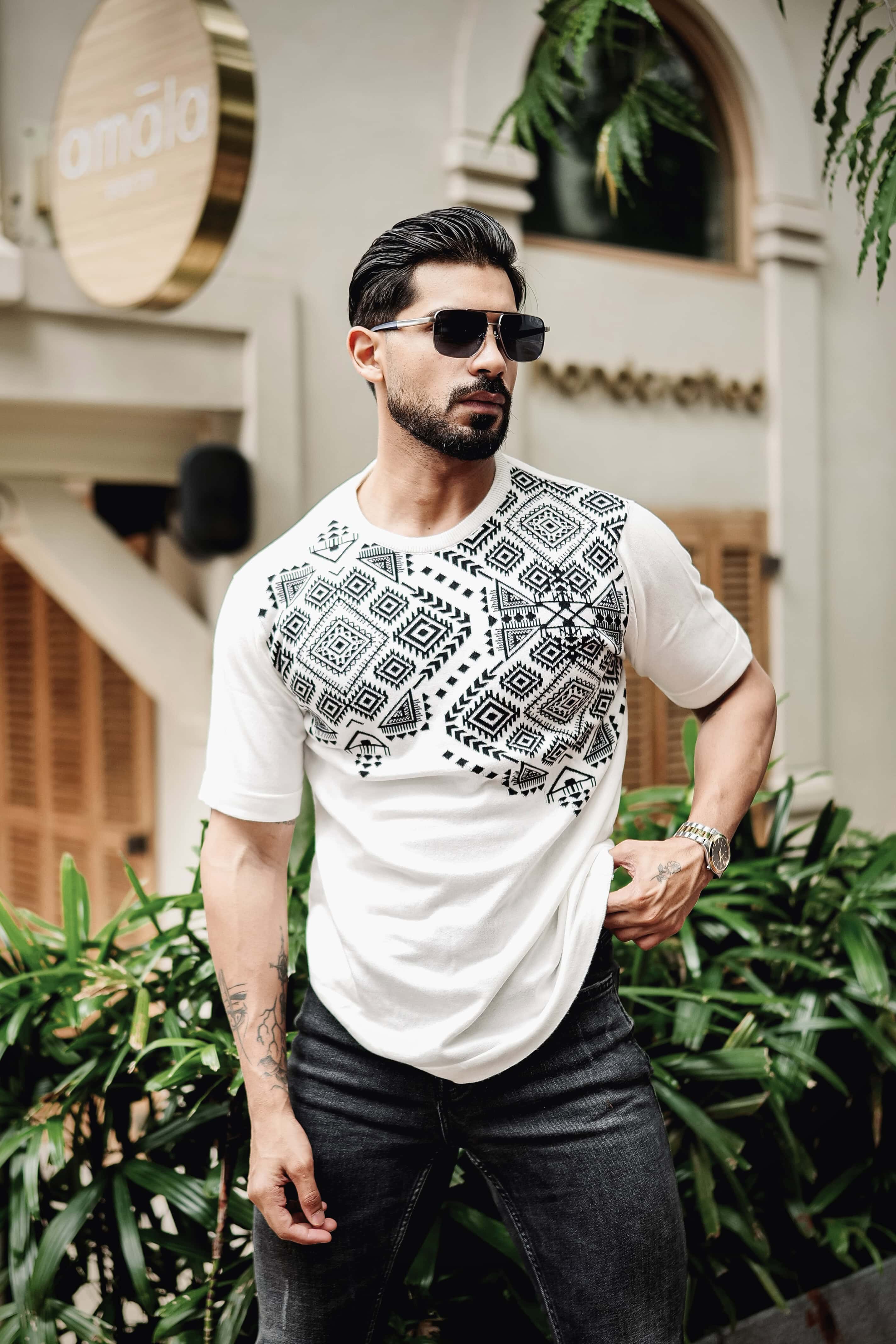 Berron White with Black Knitted Cotton T-Shirt – Hamercop