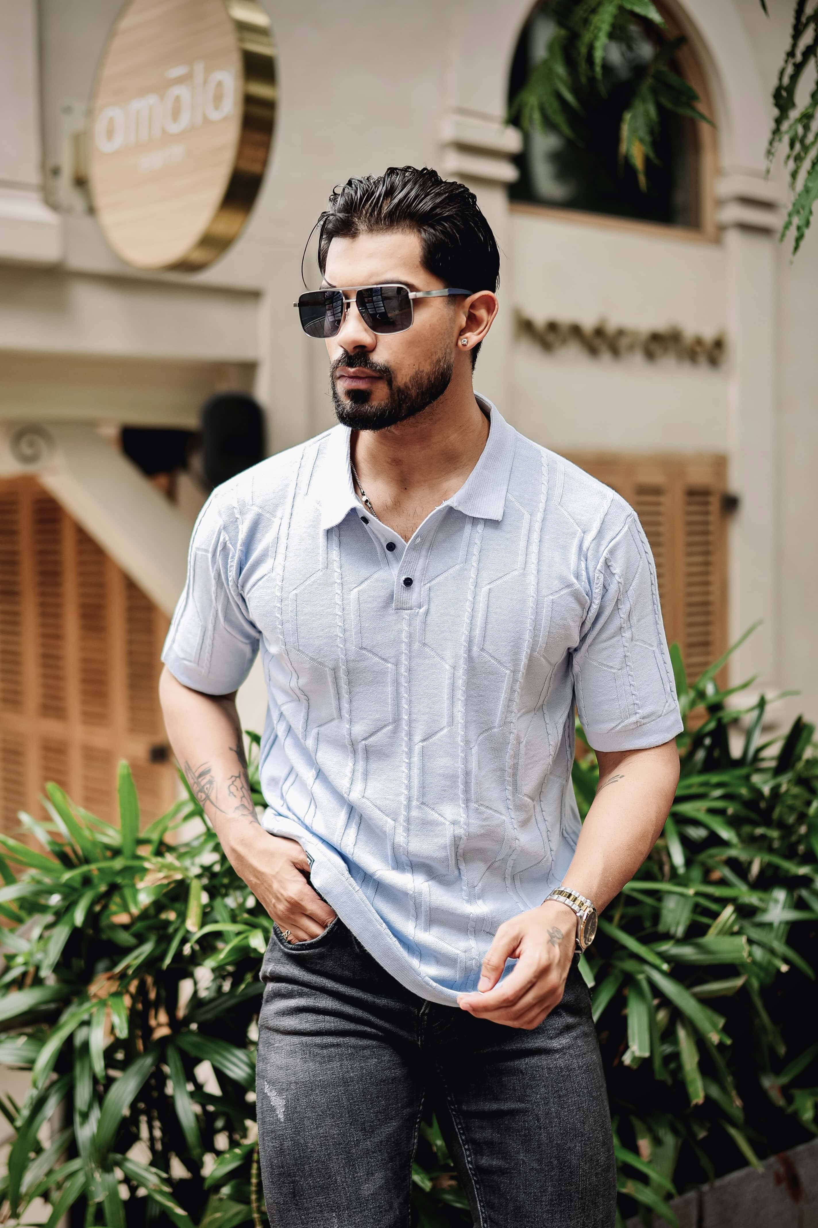 Molassa Skyblue Knitted Cotton Polo T-Shirt – Hamercop