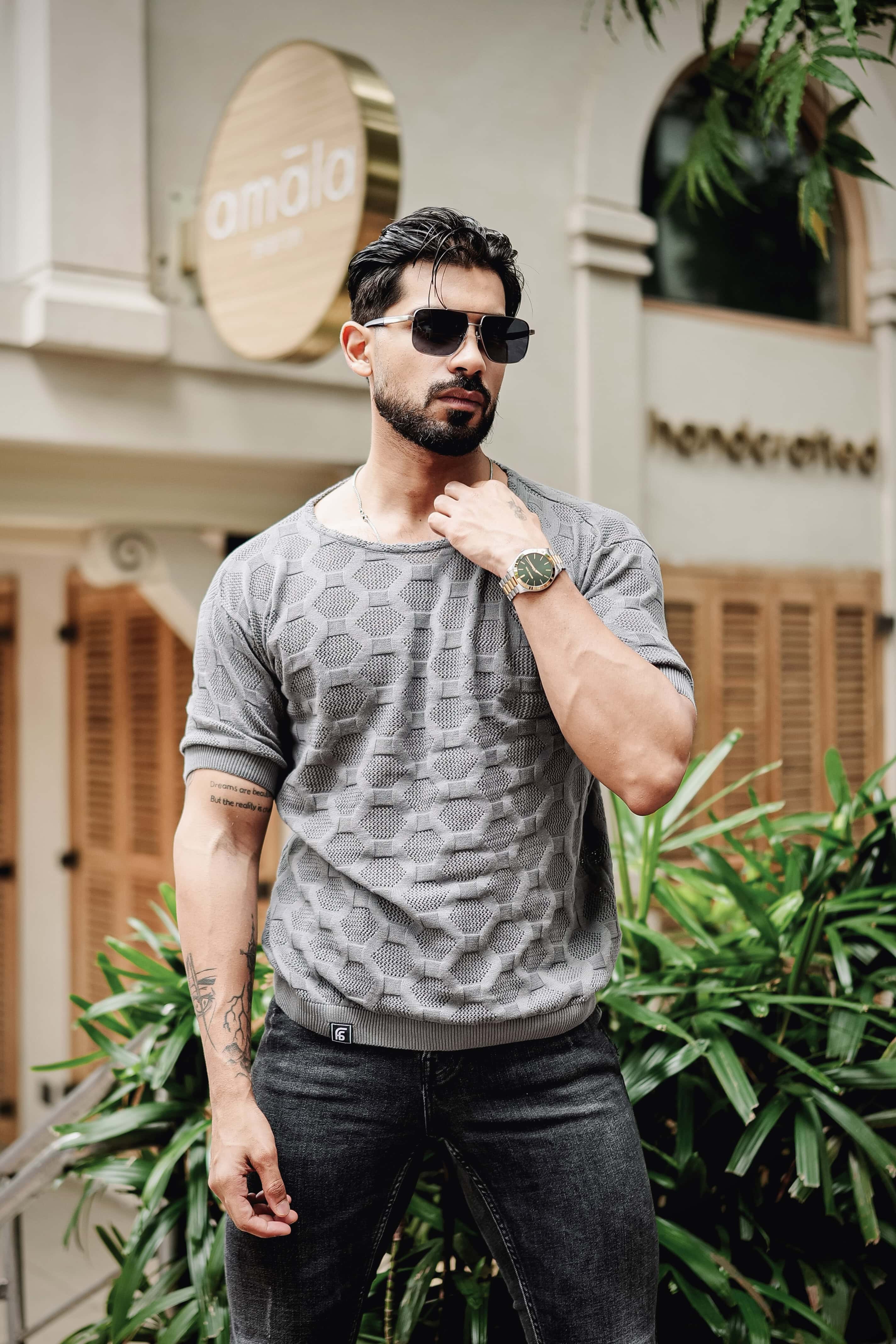 Georgian Grey Knitted Cotton T-Shirt – Hamercop