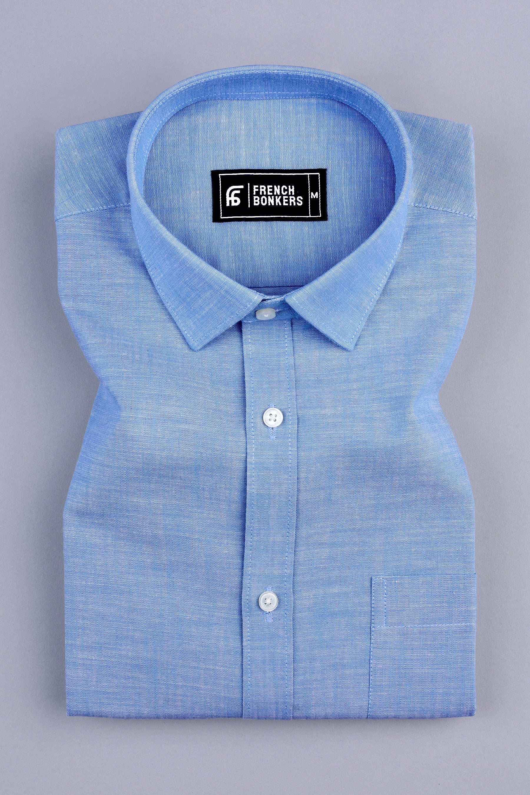 Blue with white ruff texture cotton solid shirt – Hamercop