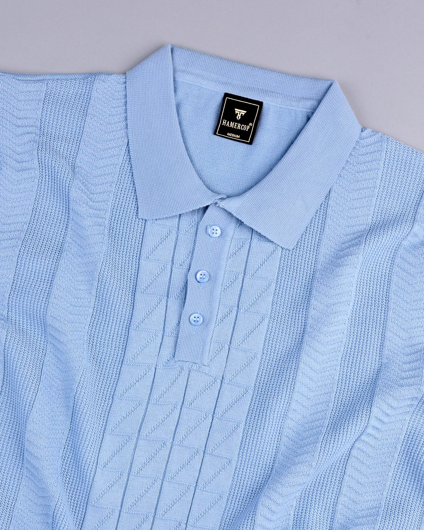 Wonder Ice Blue Knitted Cotton Polo T-Shirt – Hamercop