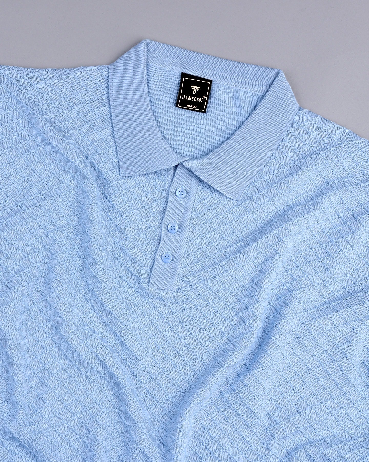 Merine Sky Blue Knitted Cotton Polo T-Shirt – Hamercop