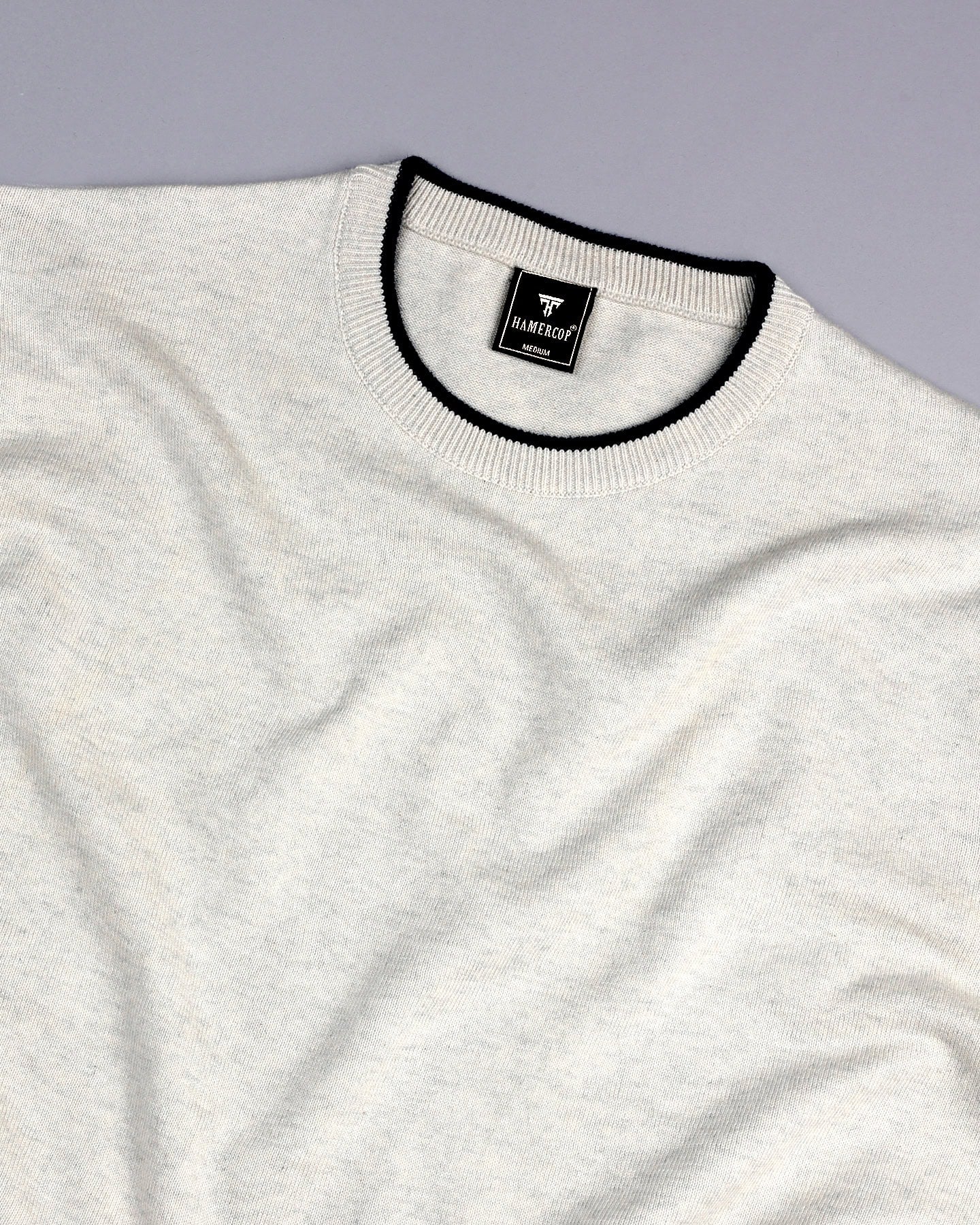 Vibrant Ivory Cream Melange Knitted Cotton Full Sleeves T-Shirt – Hamercop
