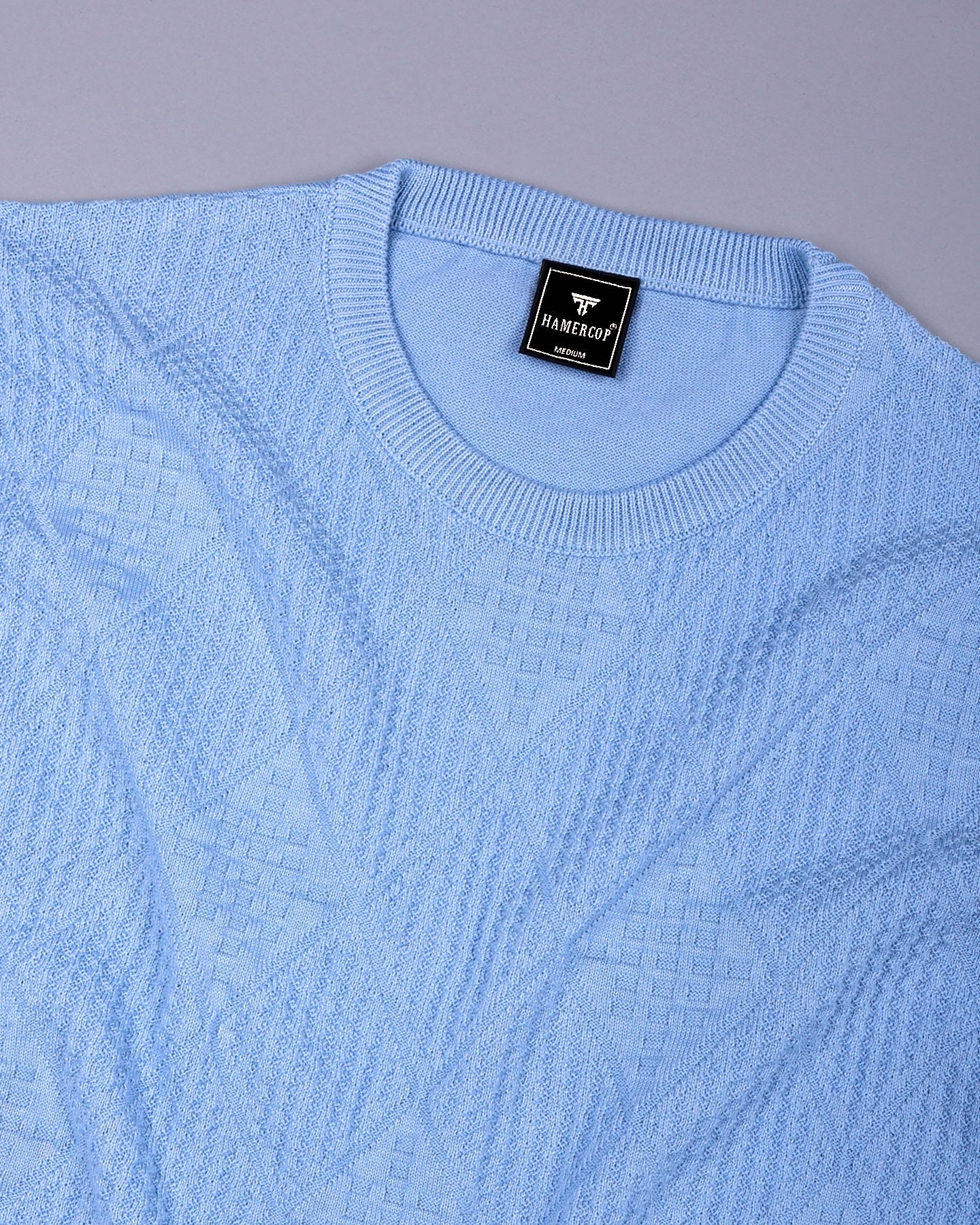 Ice Blue Knitted Cotton T-Shirt for Men – Hamercop