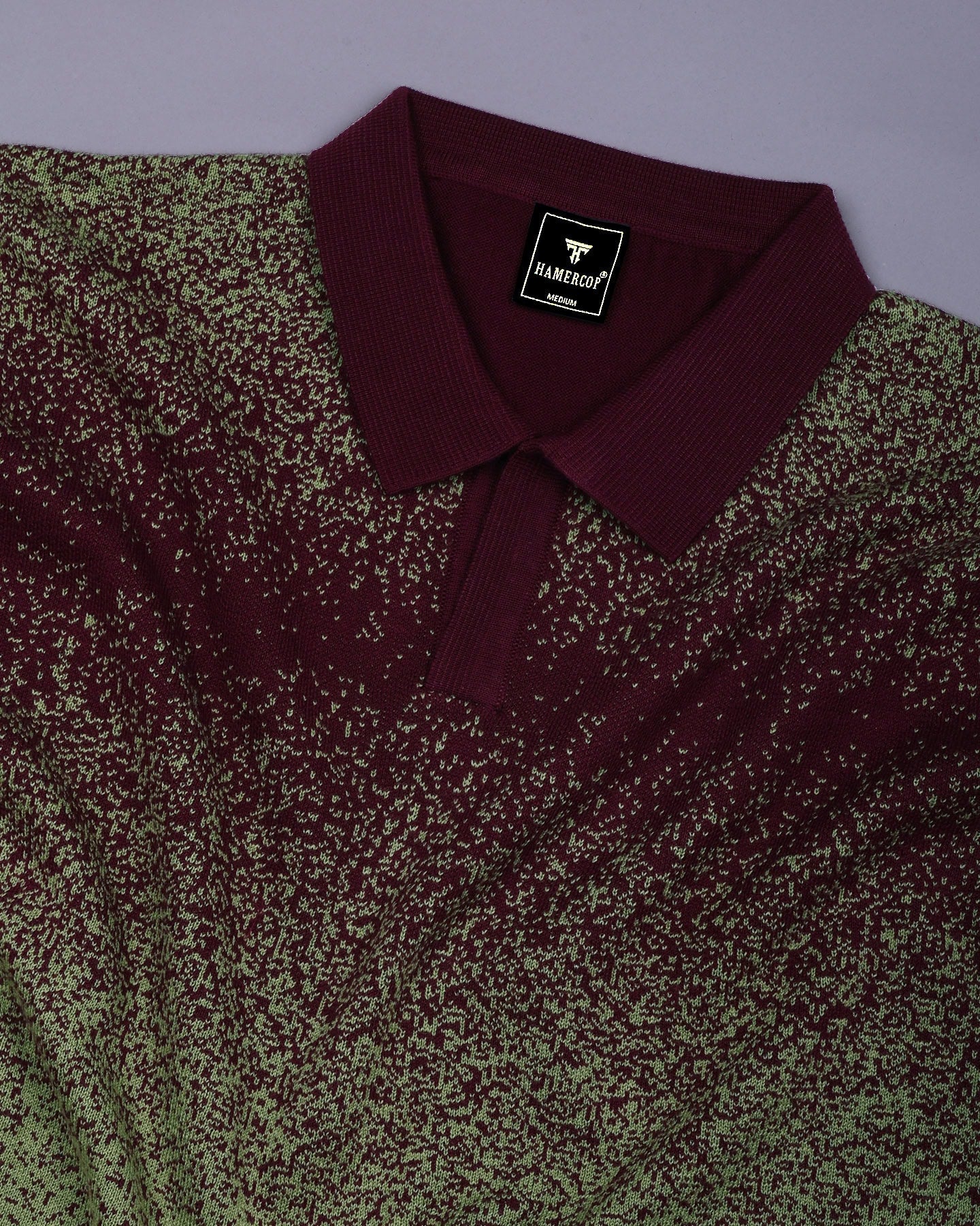 Green Sprinkle With Maroon Knitted Cotton Polo T-Shirt | Hamercop