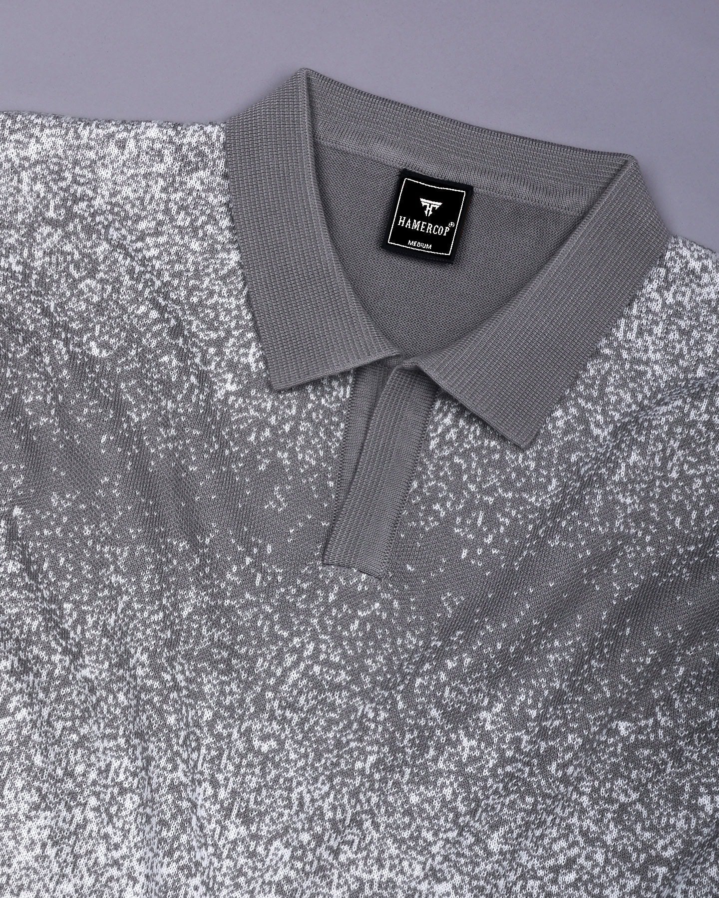 Gray Sprinkle With White Knitted Cotton Polo T-Shirt | Hamercop