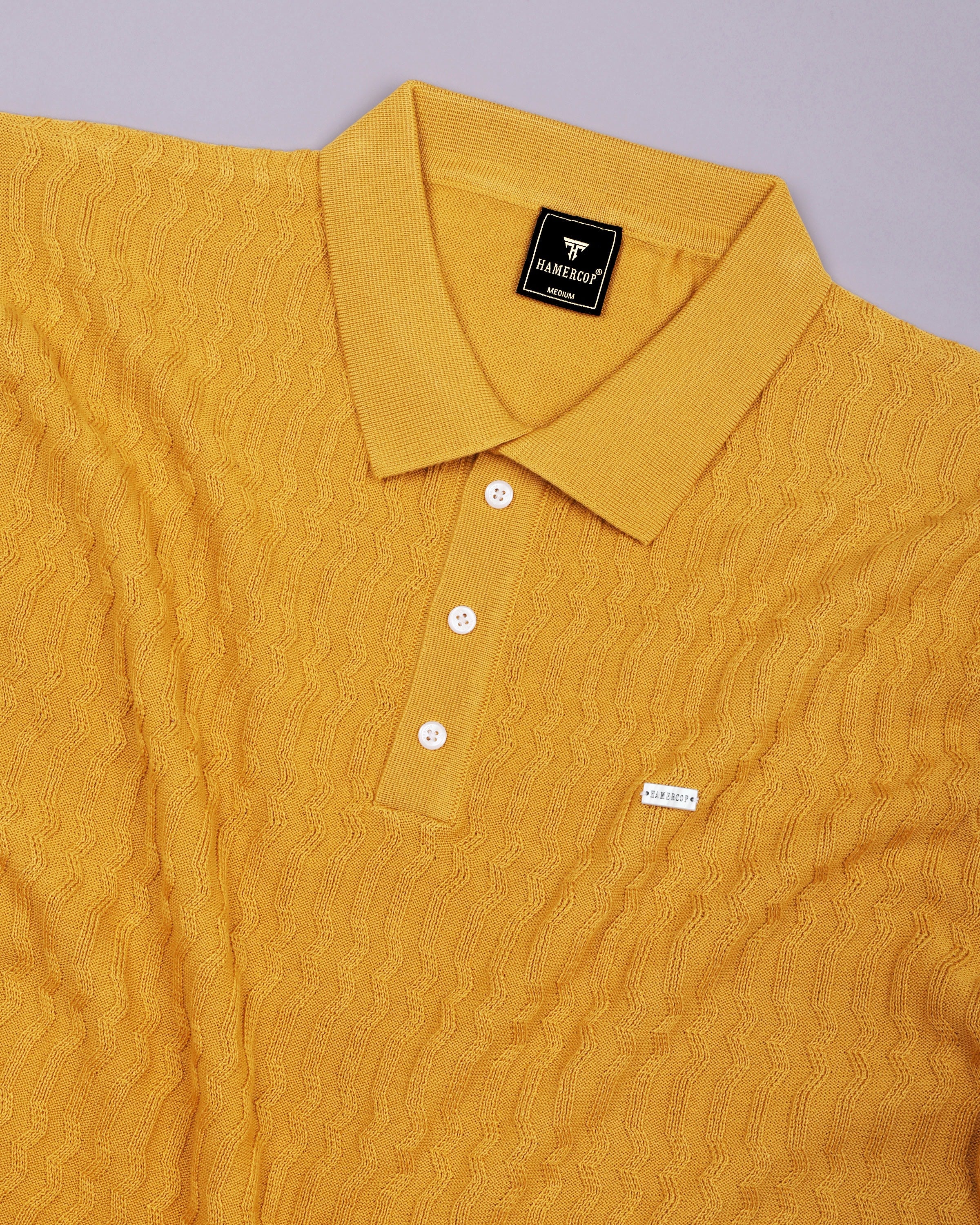 Mustard Yellow Knitted Cotton Polo T-Shirt – Hamercop