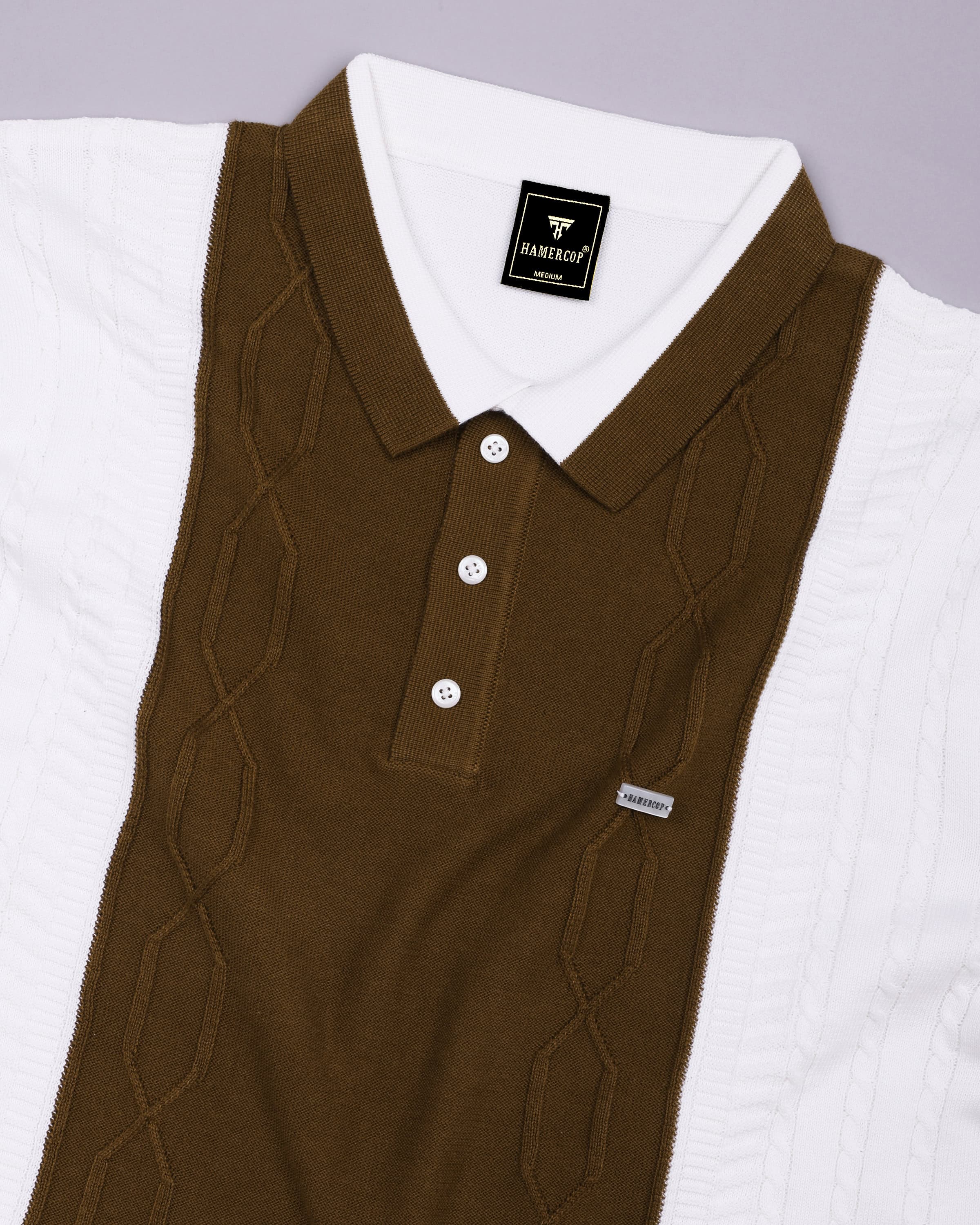 Brown Knitted Cotton Designer Polo T-Shirt – Hamercop